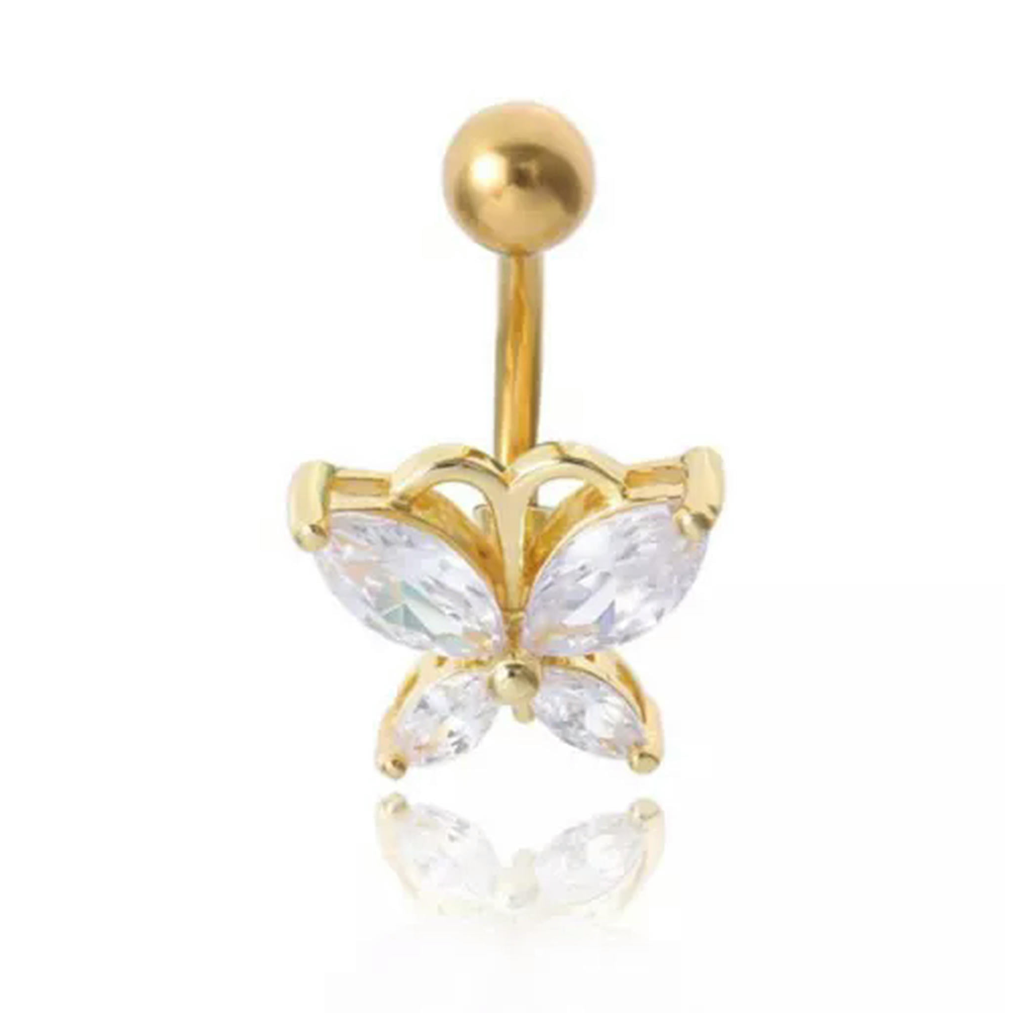 HOOUN Stainless Steel Butterfly Crystal Helix Navel Rings Belly ...