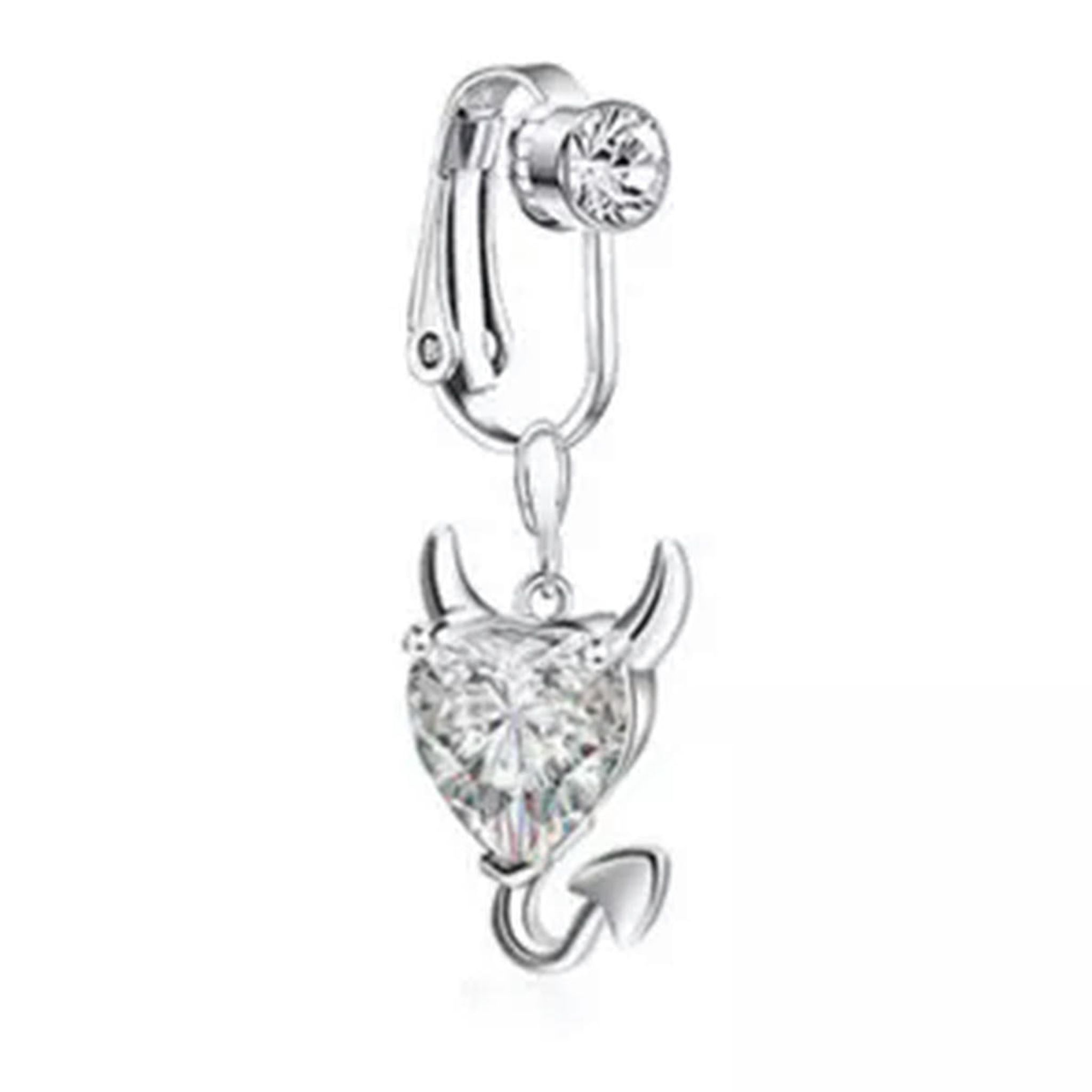 HOOUN Stainless Steel Clip On Belly Button Ring Heart Dangle Fake Belly ...