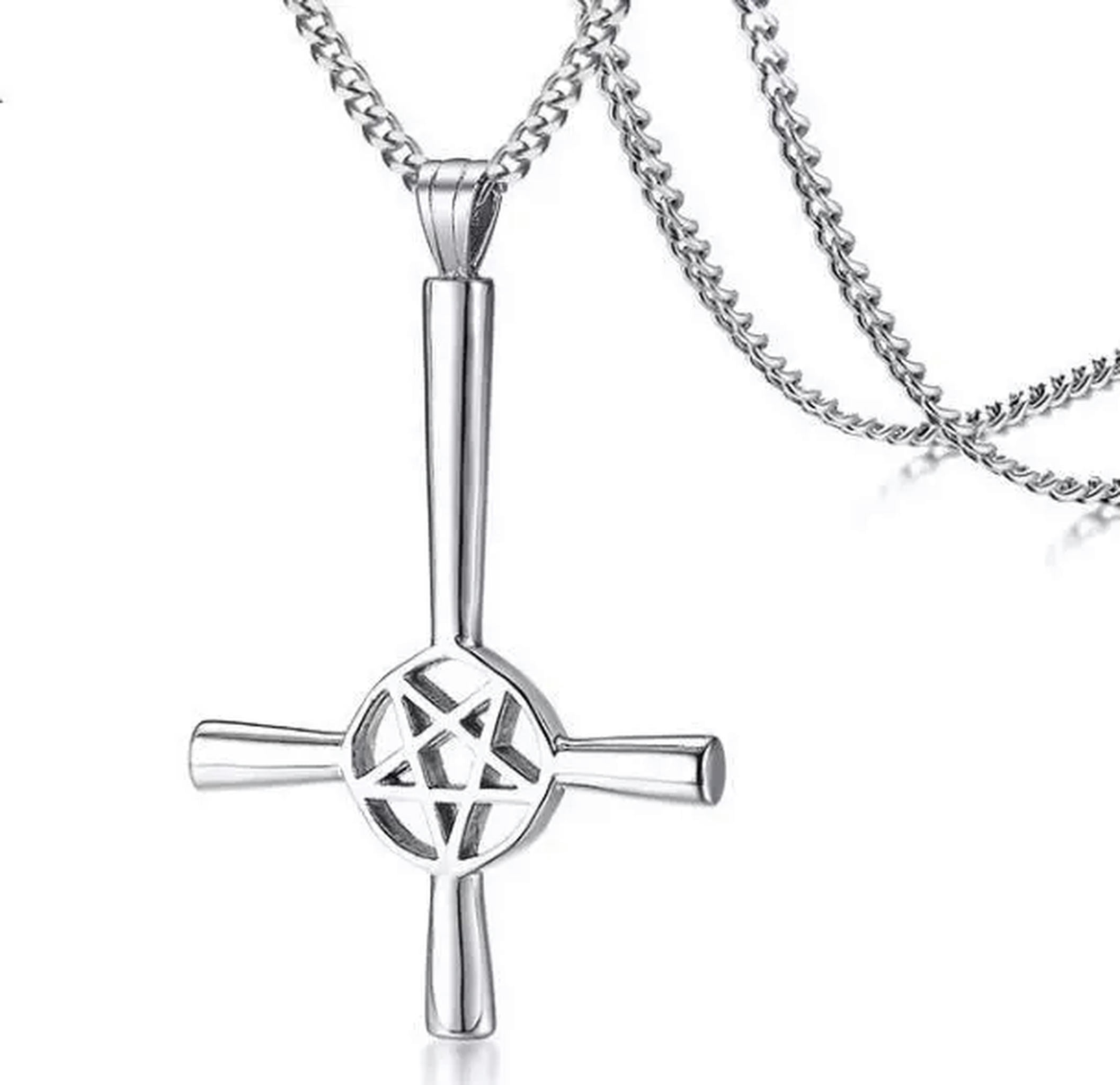 HOOUN Stainless Steel Pagan Wicca Inverted Star Pentagram Cross Pendant ...