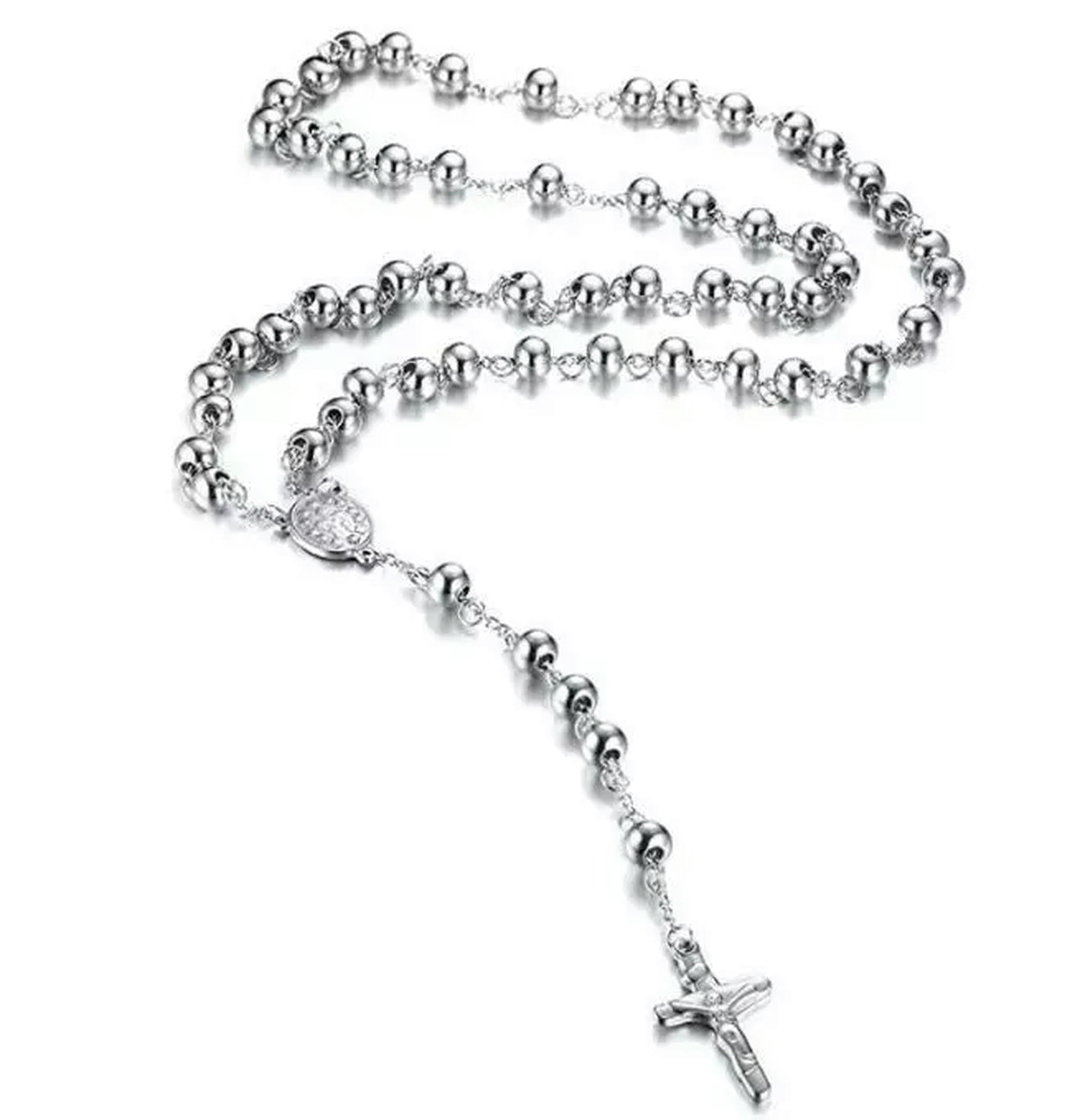 HOOUN Stainless Steel Rosary Bead Chain Jesus Cross Catholic Crucifix ...