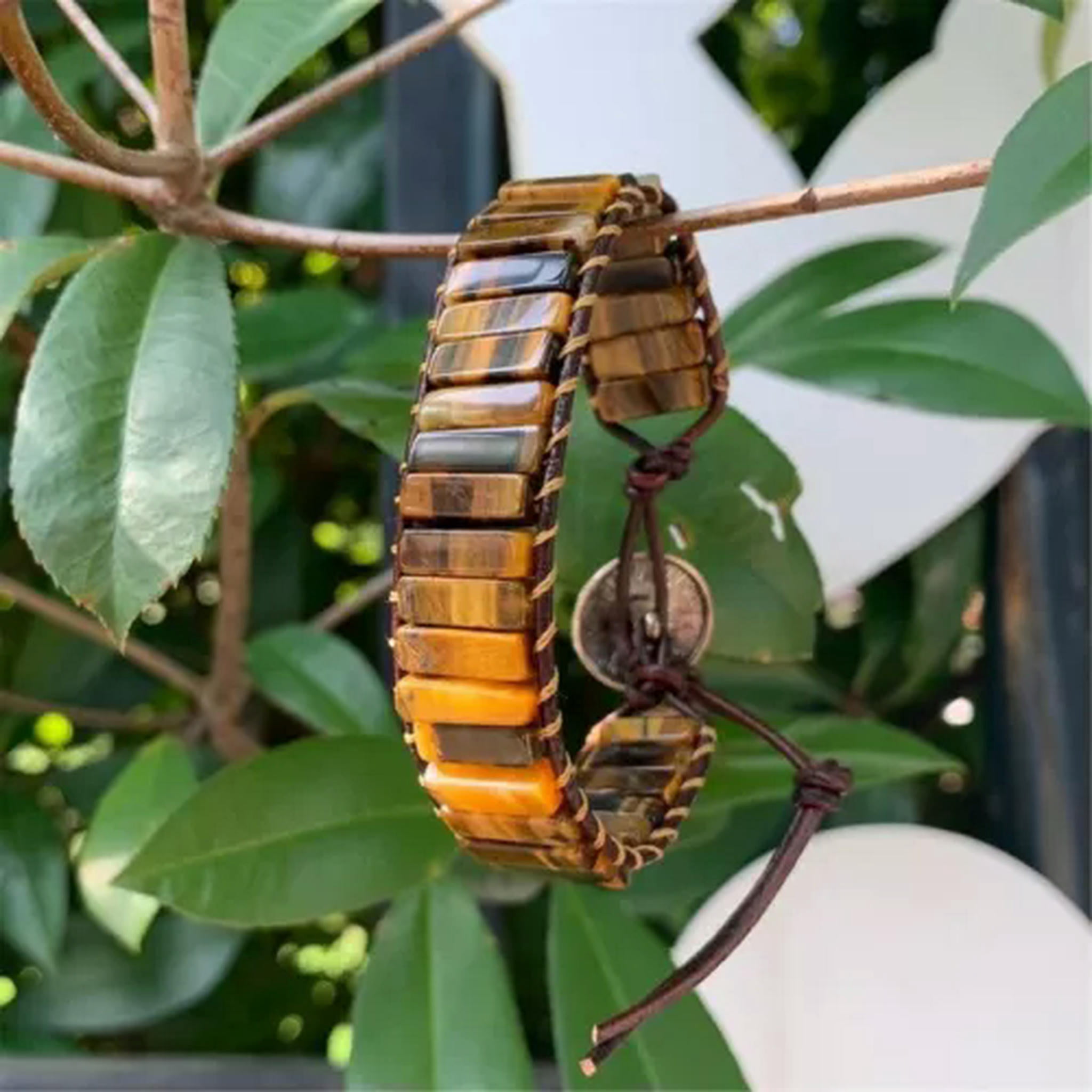 HOOUN Tiger's Eye Handmade Natural Stone Healing Protection Beads Men ...