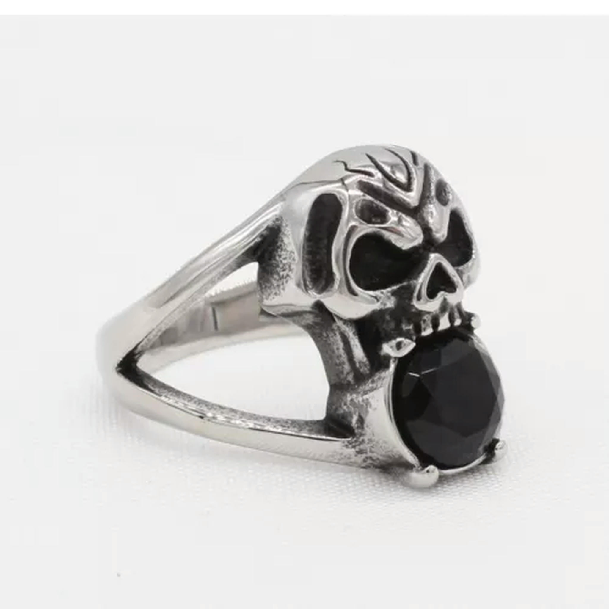 HOOUN Vintage Black CZ Stone in Skull Mouth Ring Stainless Steel Gothic ...