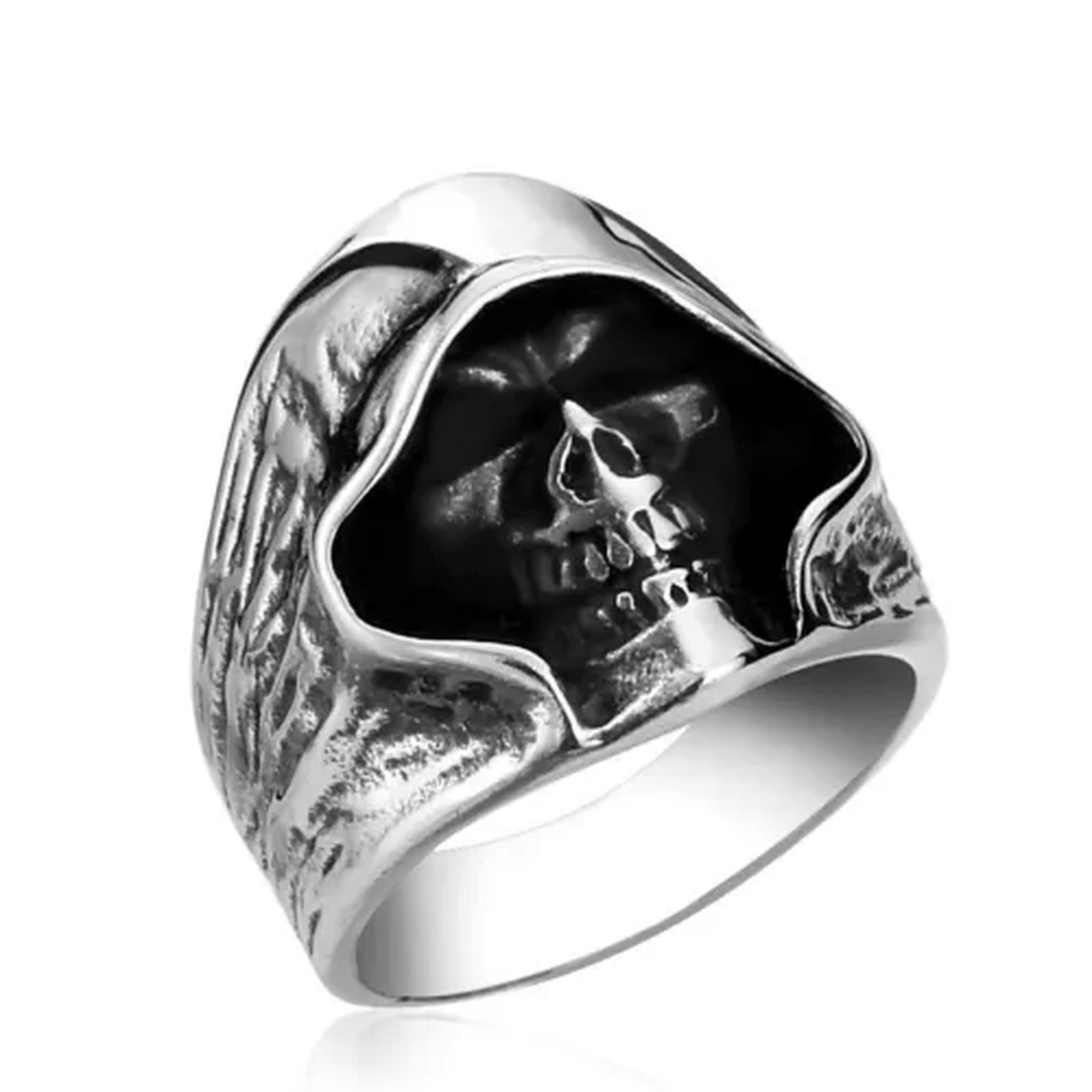 HOOUN Vintage Cloak Skull Soul Reaper Ring Stainless Steel Gothic Skeleton Biker Ring-12 ...