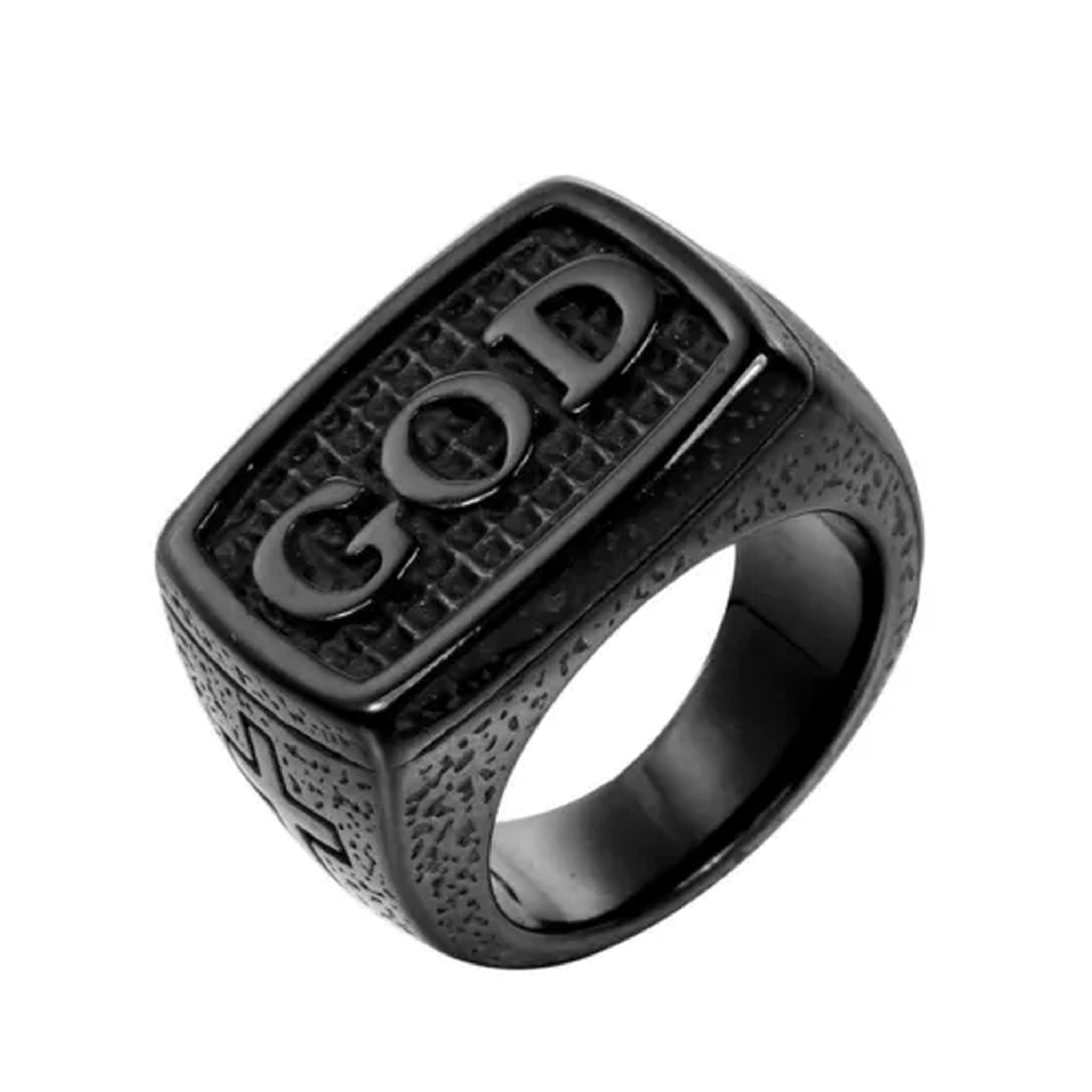 HOOUN Vintage Cross GOD Square Signet Ring Stainless Steel Men's Gothic ...