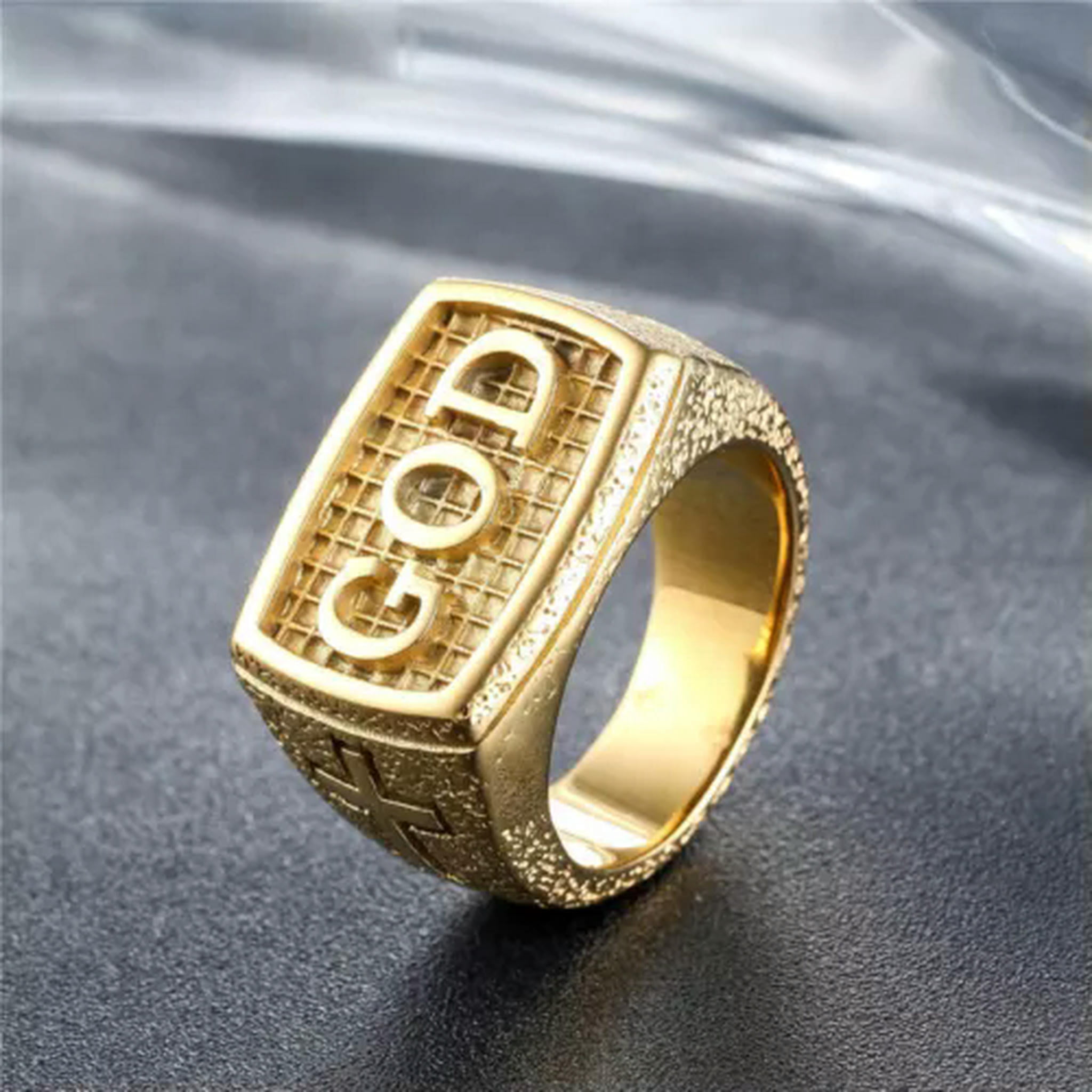 HOOUN Vintage Cross GOD Square Signet Ring Stainless Steel Men's Gothic ...