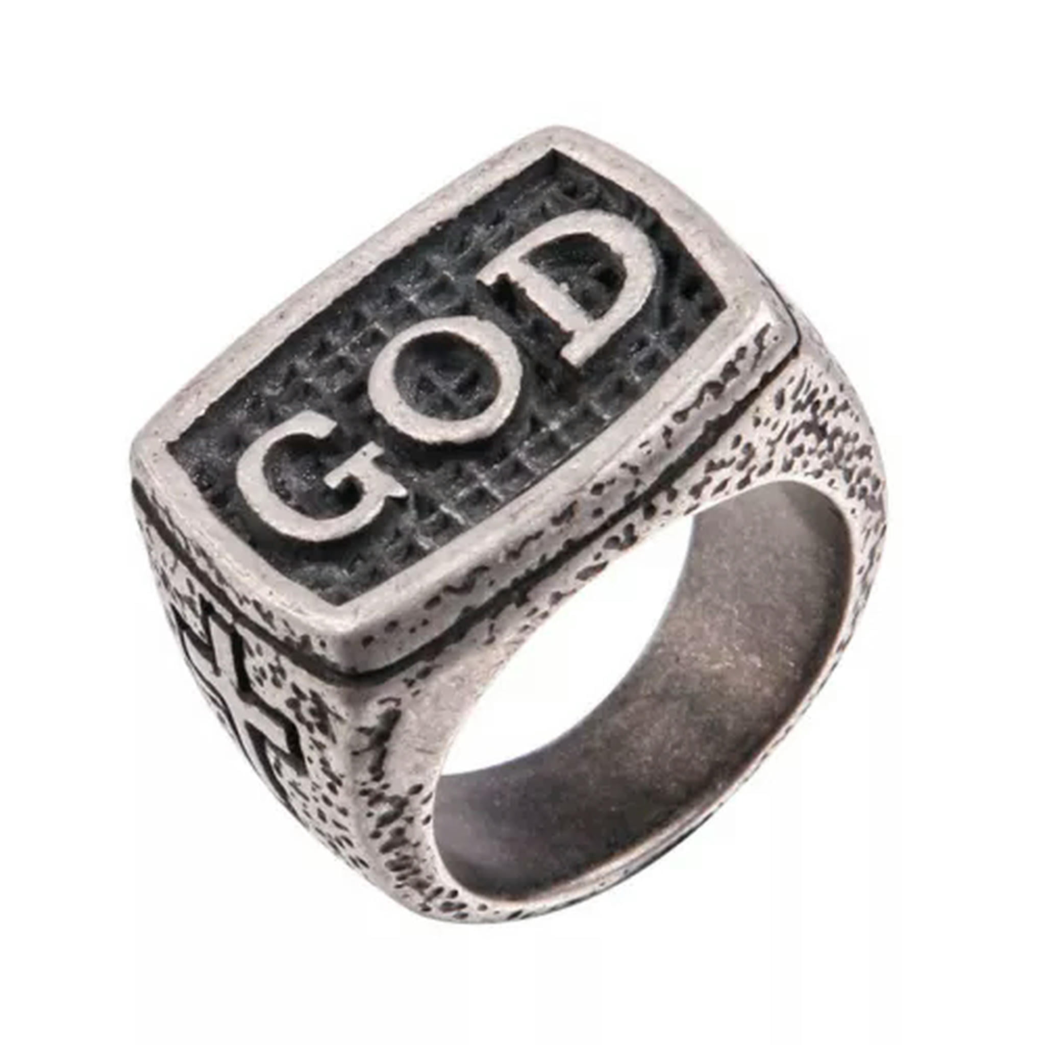 HOOUN Vintage Cross GOD Square Signet Ring Stainless Steel Men's Gothic ...