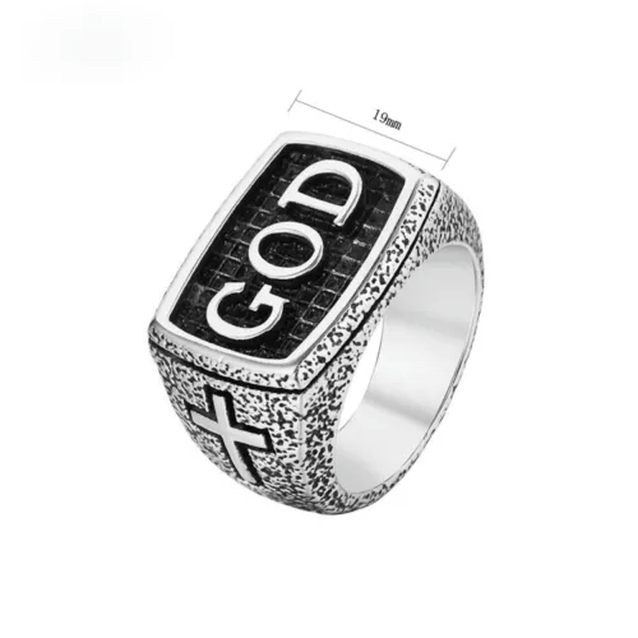 HOOUN Vintage Cross GOD Square Signet Ring Stainless Steel Men's Gothic ...