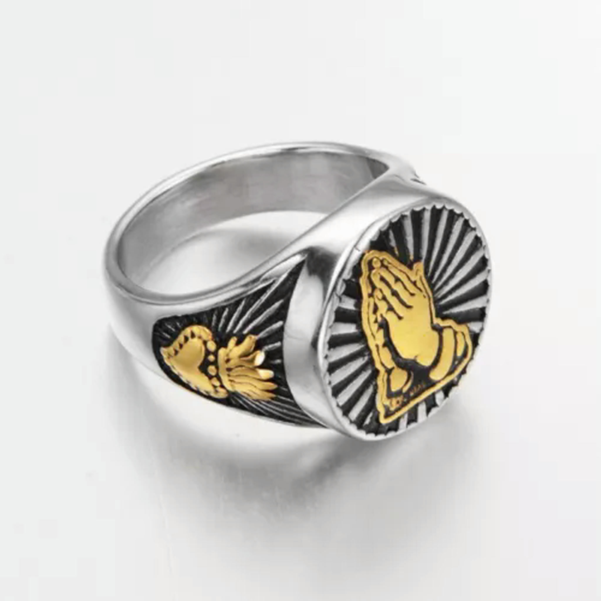 HOOUN Vintage Crown Heart Praying Hands Ring Stainless Steel Lord's ...