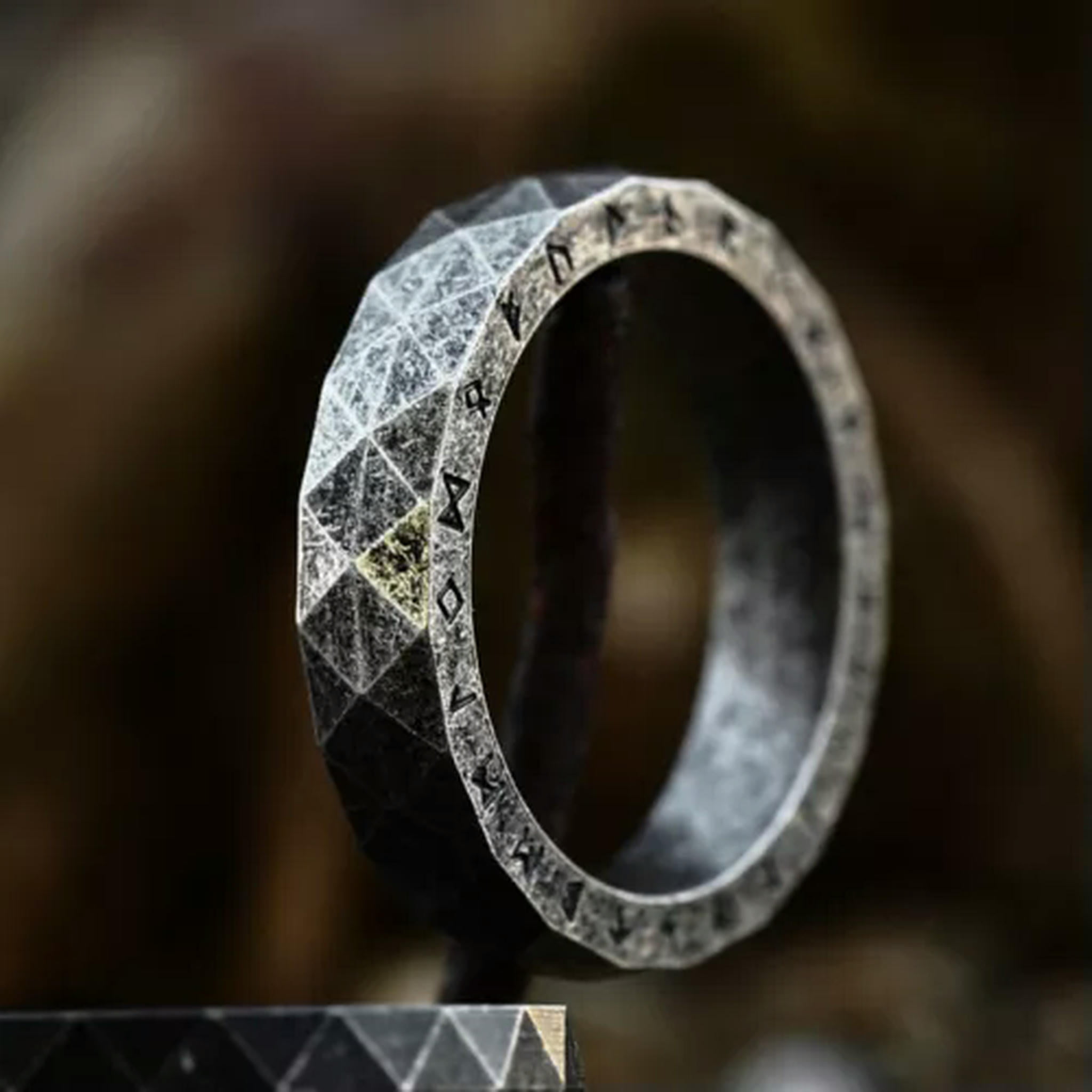 HOOUN Vintage Diamond Faced Viking Wedding Ring Stainless Steel Viking ...