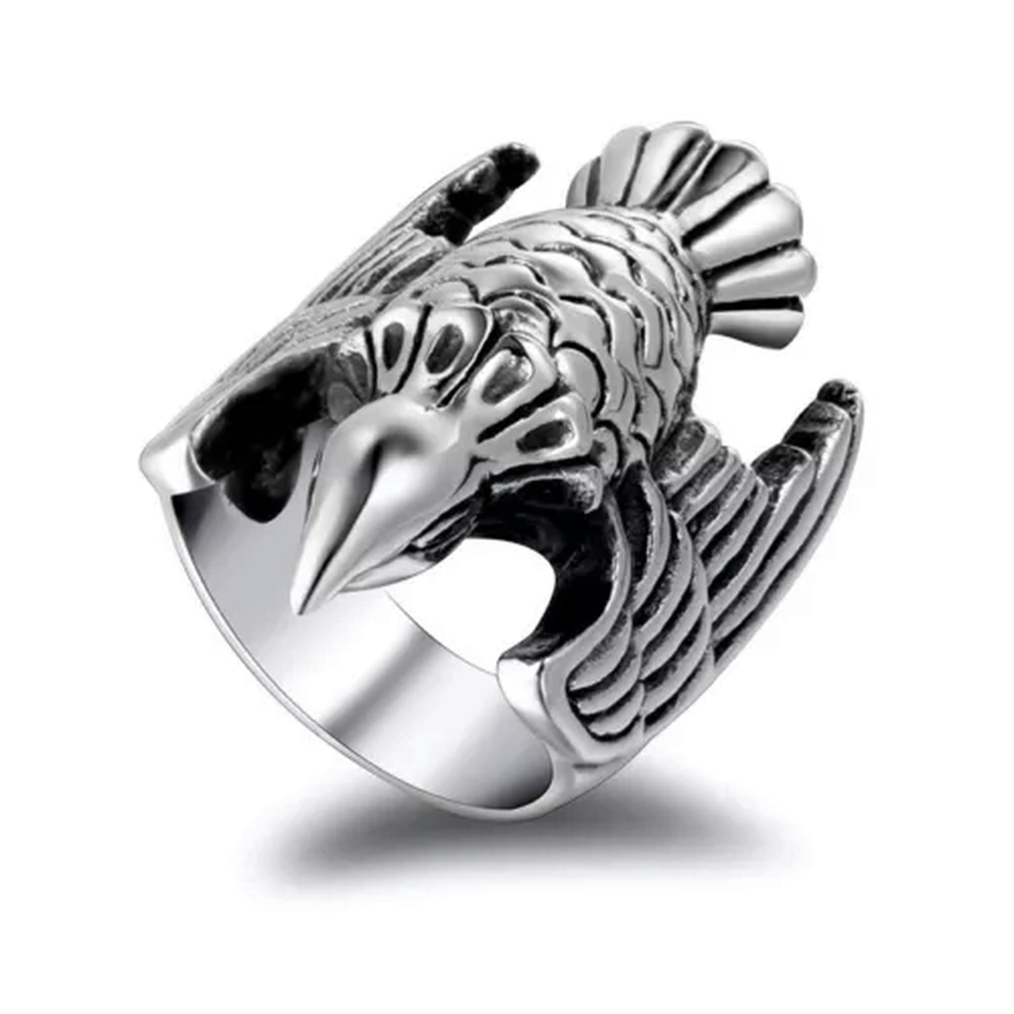 HOOUN Vintage Flying Eagle Hawk Ring Stainless Steel Tribal Eagle Totem ...