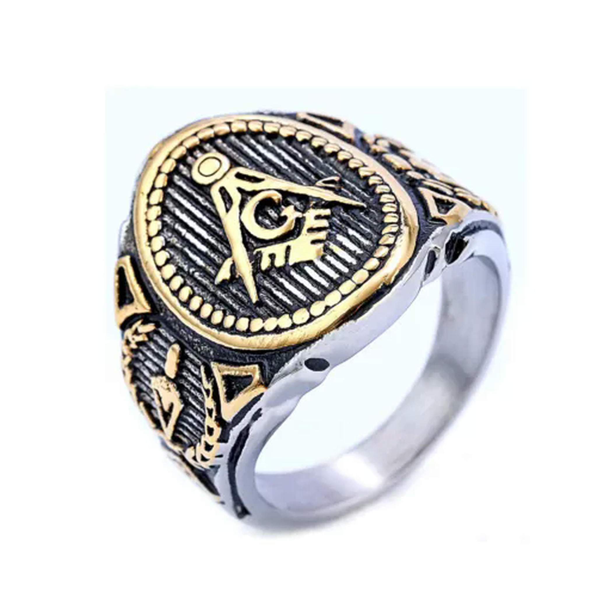 HOOUN Vintage Free Masonic Signet Ring Stainless Steel Men's Biker ...