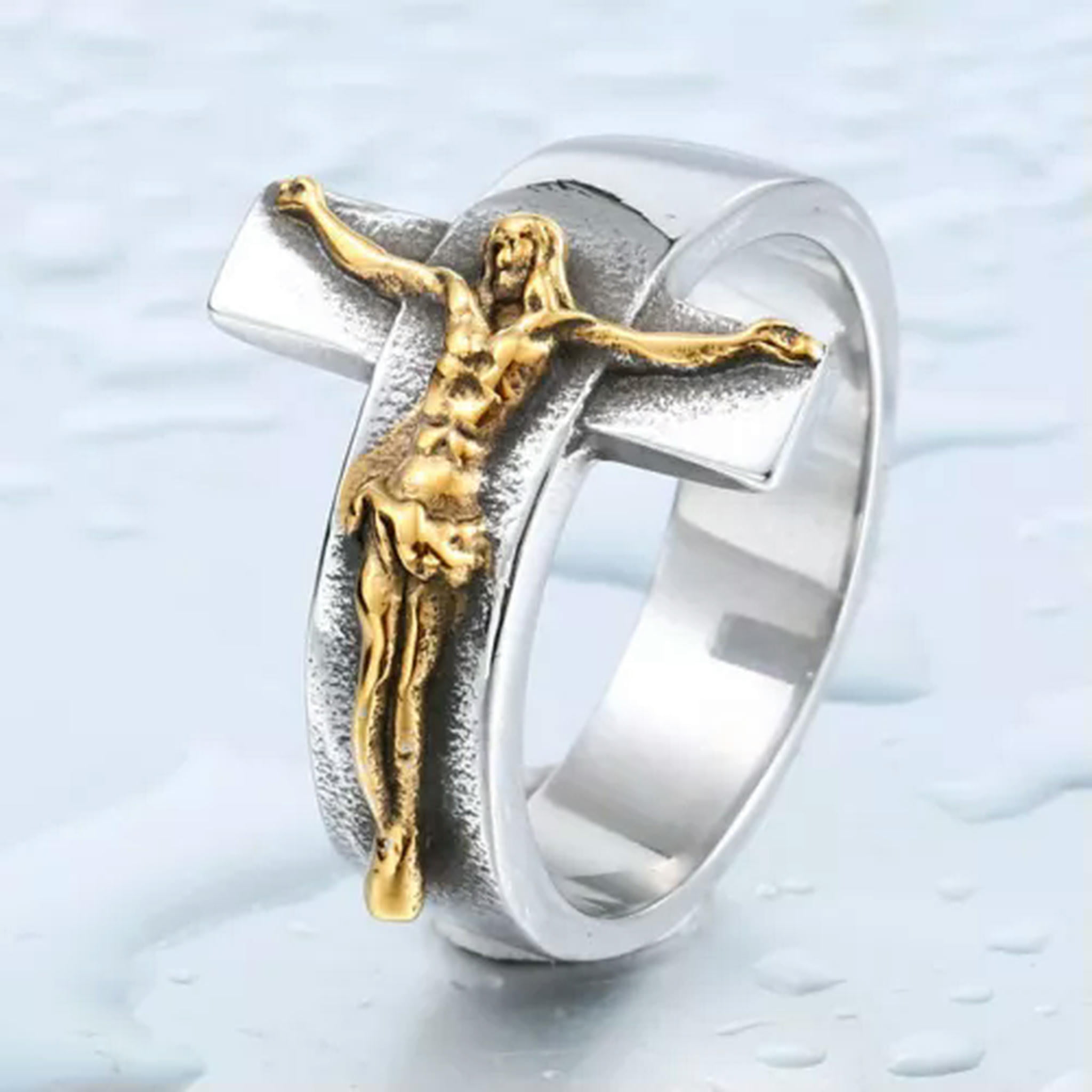 HOOUN Vintage Jesus Cross Ring Stainless Steel Jesus Crucifixion Biker ...