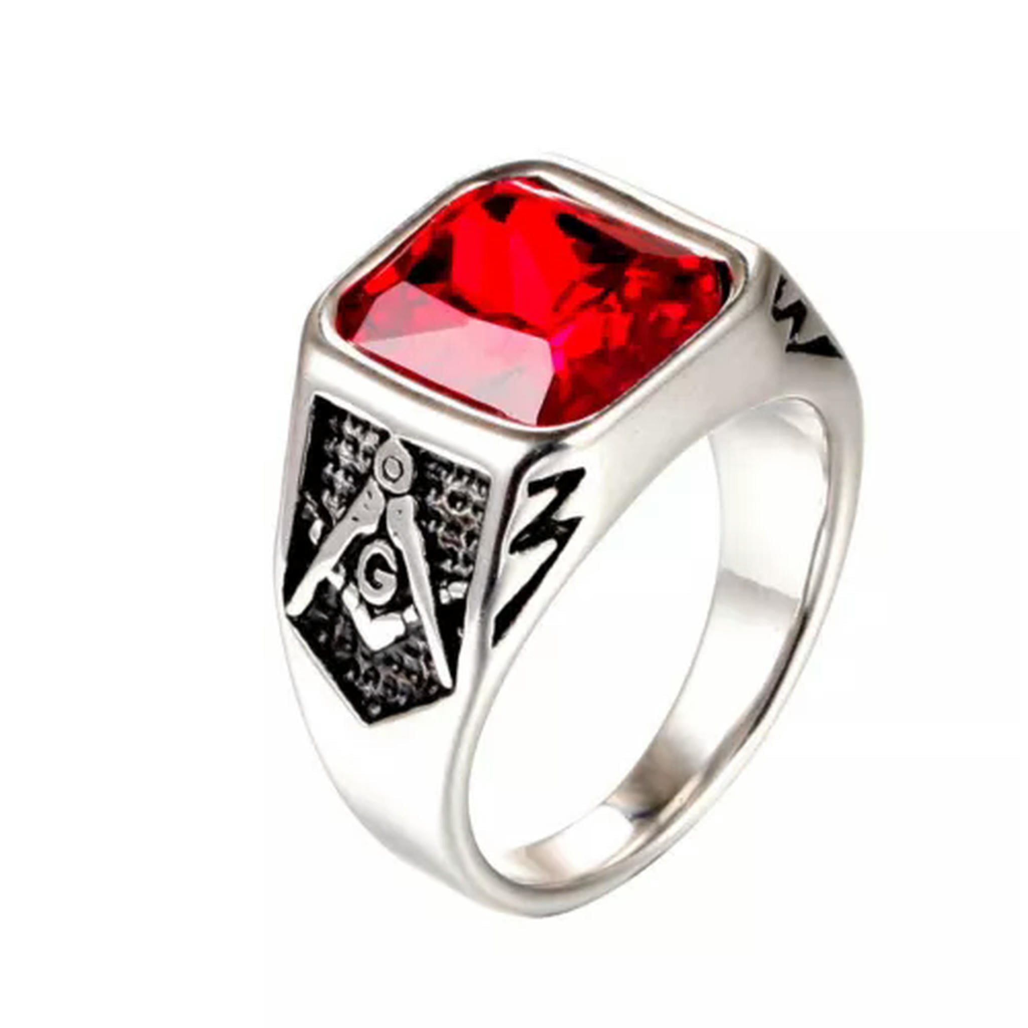 HOOUN Vintage Masonic AG Symbol CZ Signet Ring Stainless Steel Men ...
