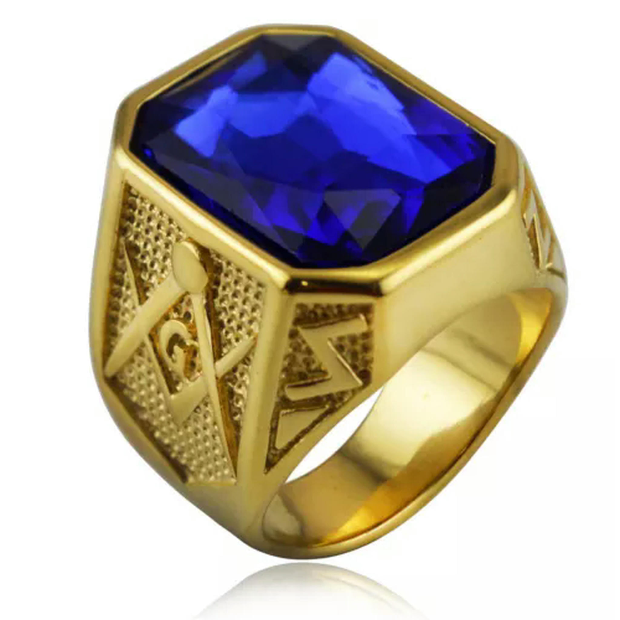 HOOUN Vintage Masonic CZ Stone Wedding Ring Stainless Steel Retro Biker ...