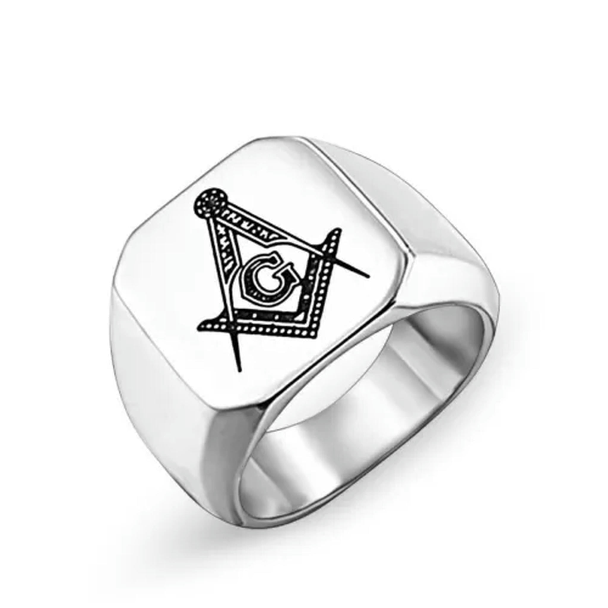 HOOUN Vintage Masonic Symbol Square Signet Ring Stainless Steel ...