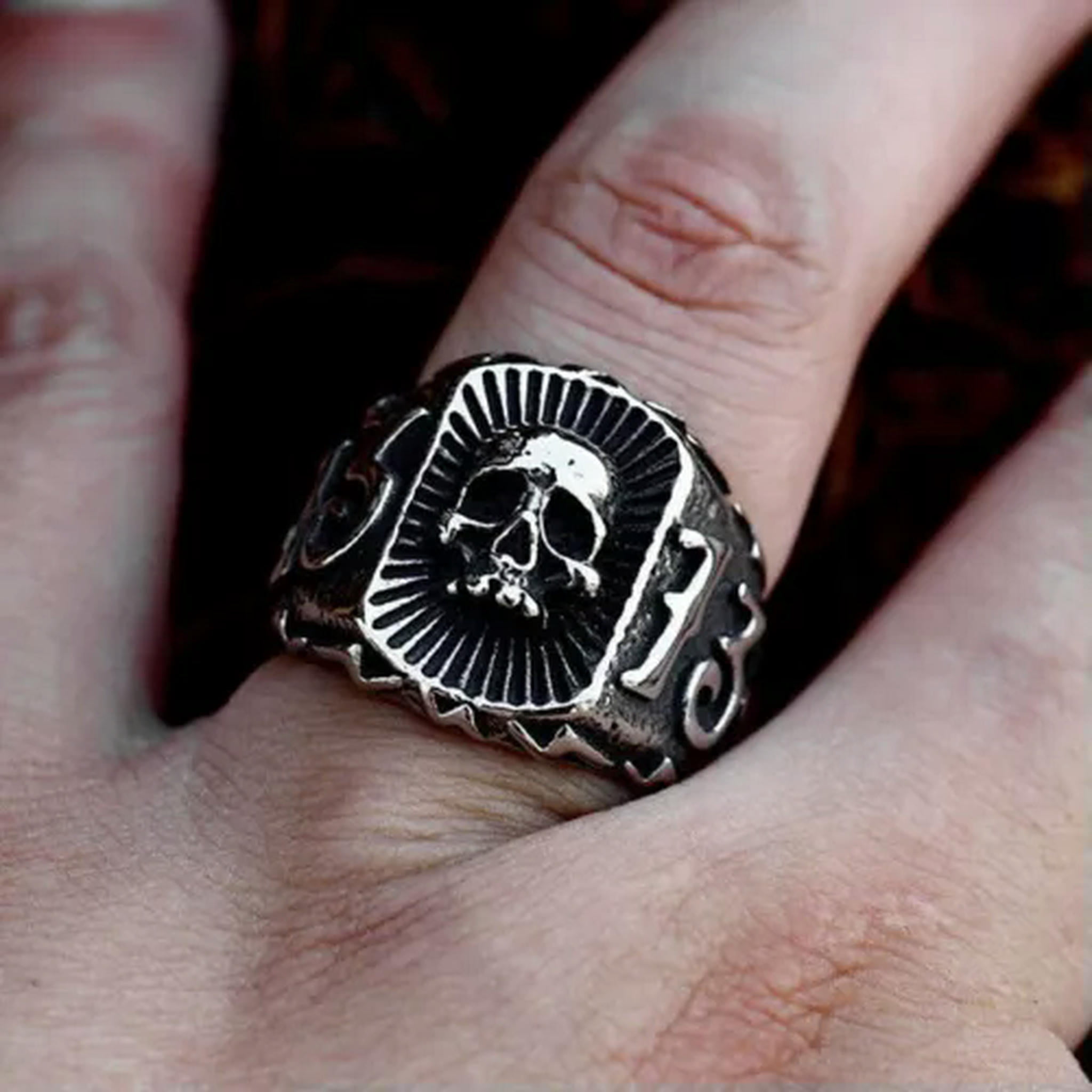 HOOUN Vintage Skull Head Number 13 Skull Ring Stainless Steel Men's ...