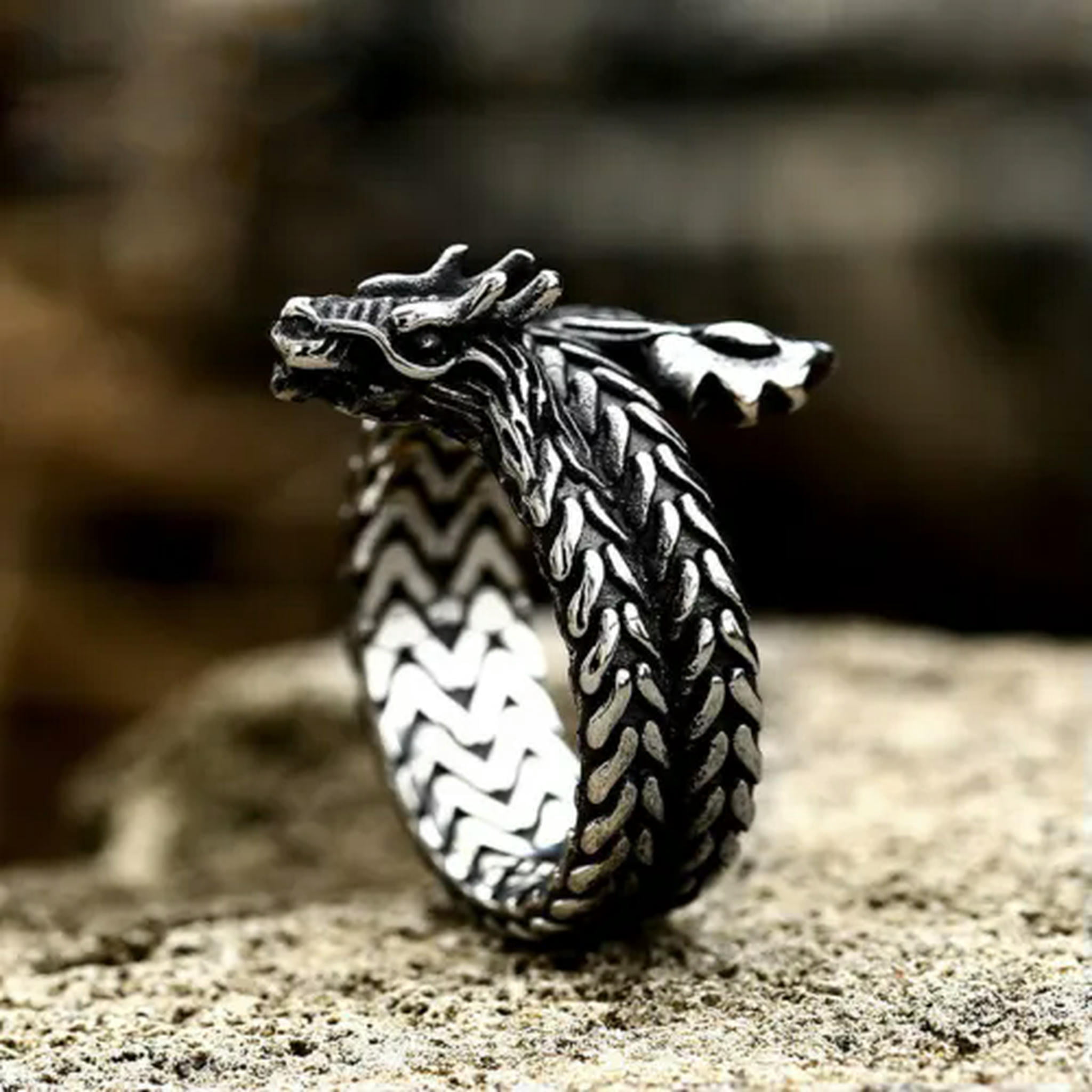 HOOUN Vintage Tribal Dragon Ring Stainless Steel Men's Twine Dragon ...