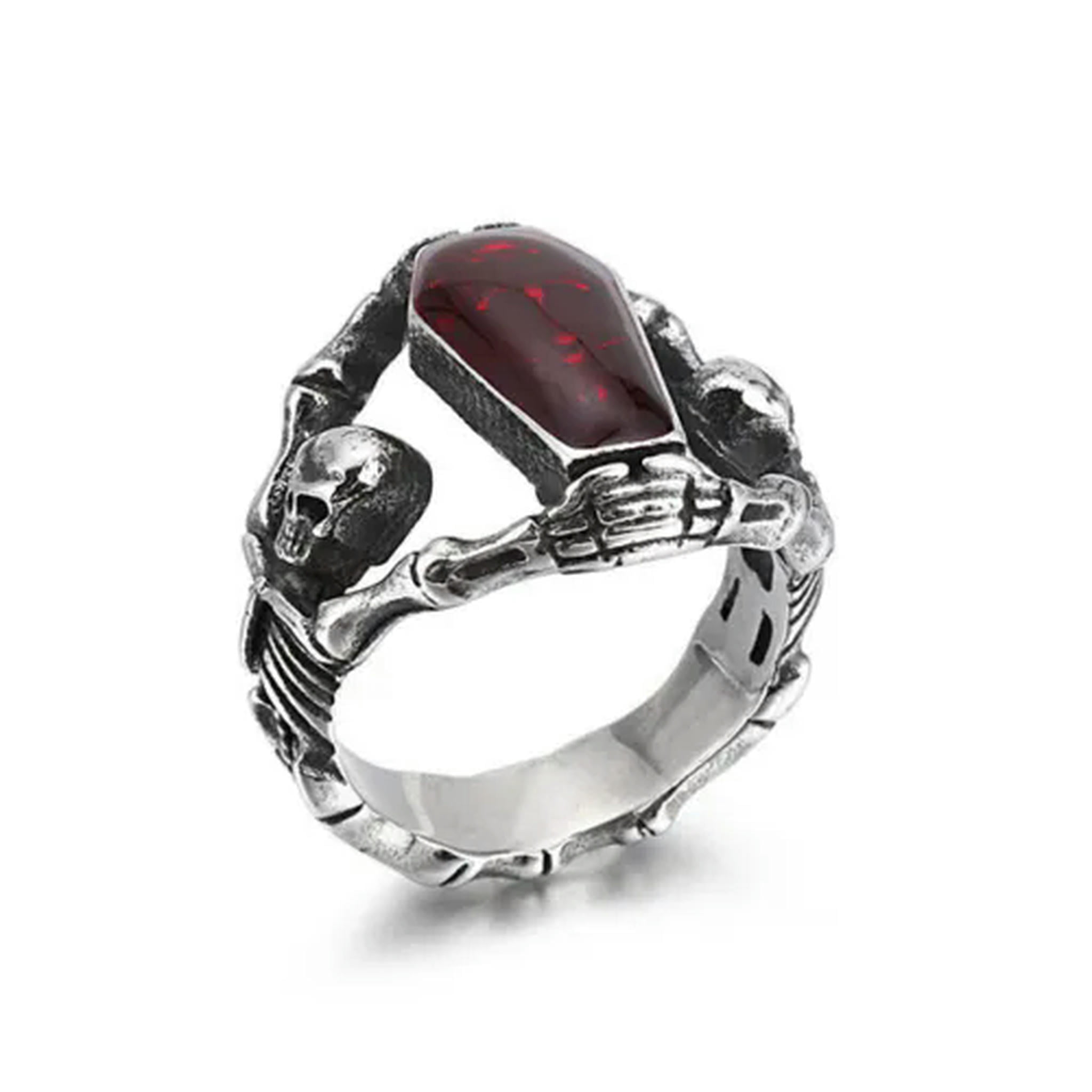 HOOUN Vintage Vampire Blood Coffin Skull Ring Stainless Steel Men Rings ...