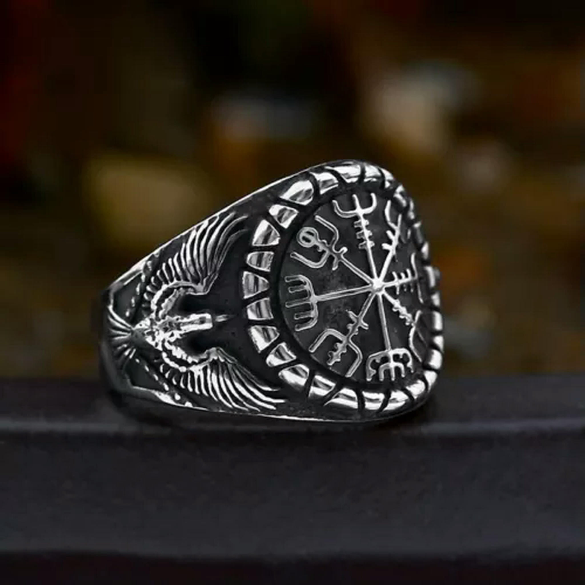 HOOUN Vintage Viking Compass Vegvisir Phoenix Ring Stainless Steel ...