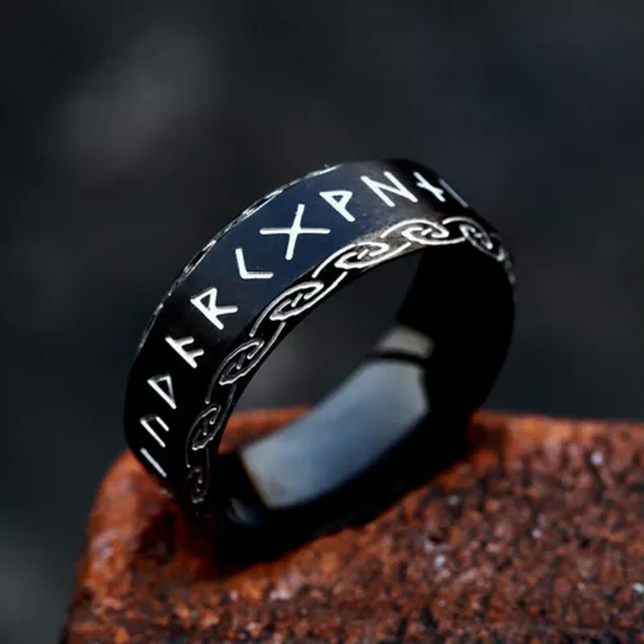 HOOUN Vintage Viking Mystical Runes Ring Black Titanium Men Women Retro ...