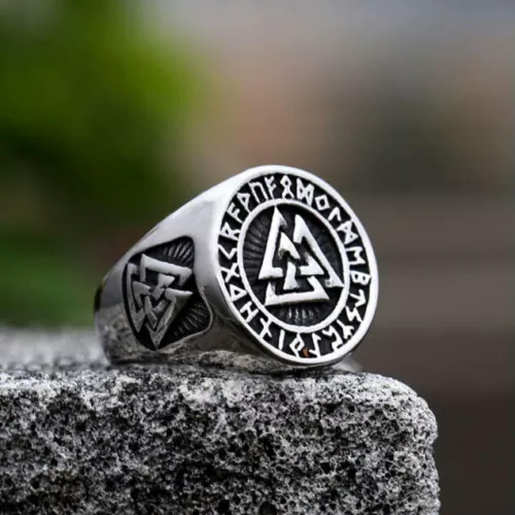 HOOUN Vintage Viking Runes Valknut Stamp Ring Stainless Steel Men's ...