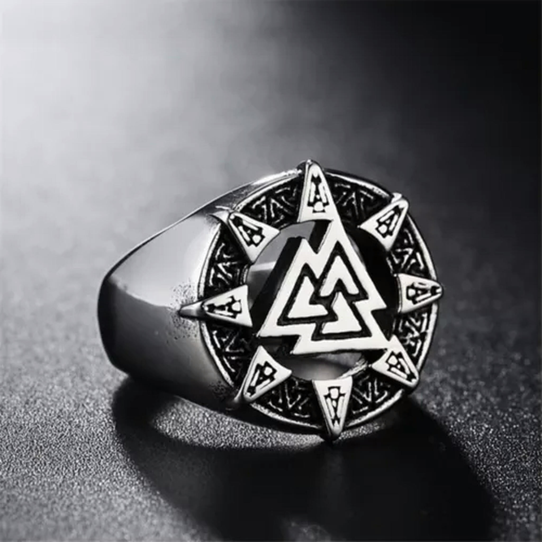 HOOUN Vintage Viking Tribal Triangle Totem Ring Stainless Steel Gothic ...