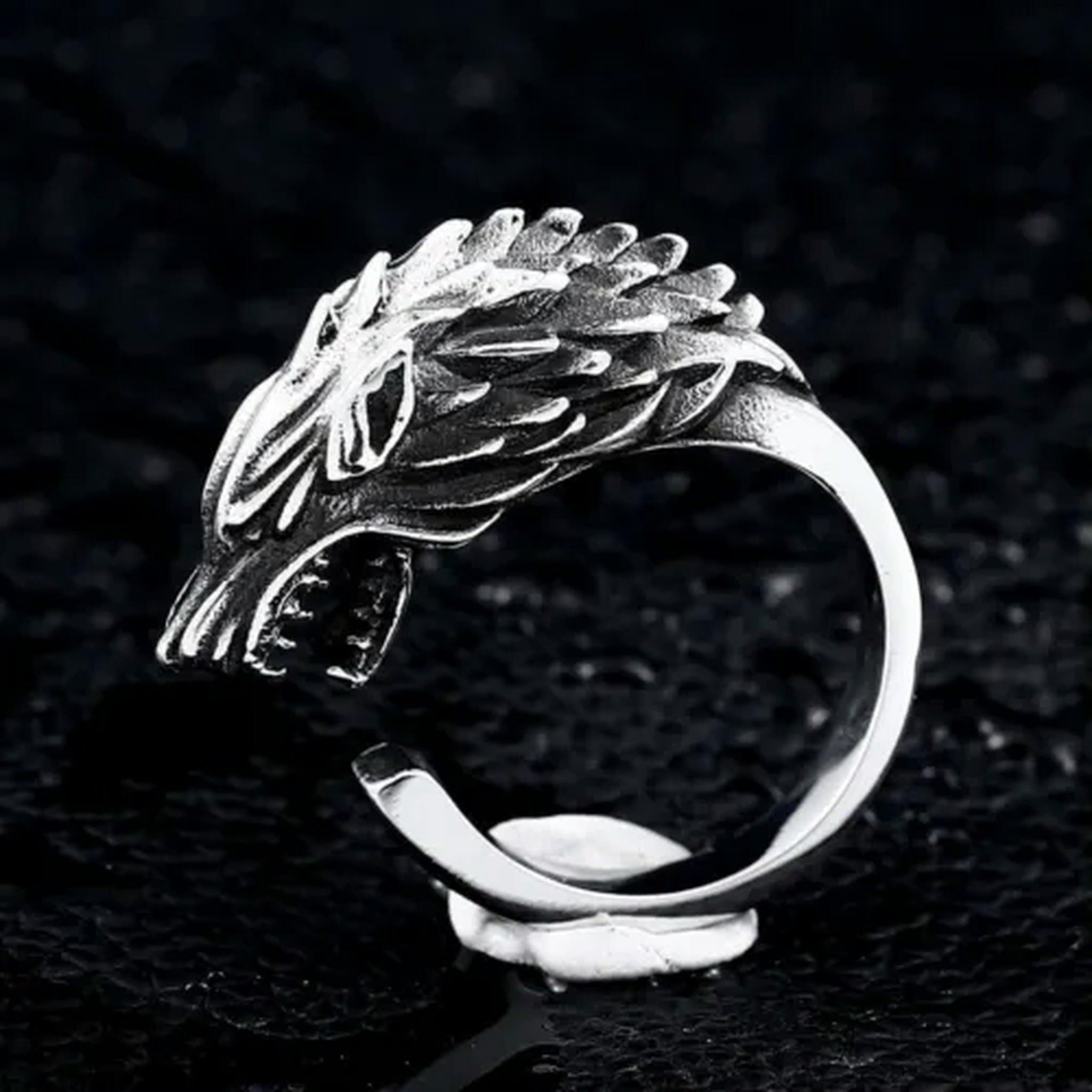 HOOUN Vintage Viking Wolf Ring Stainless Steel Totem Ice Wolf Men's Gothic Biker Ring-7 ...