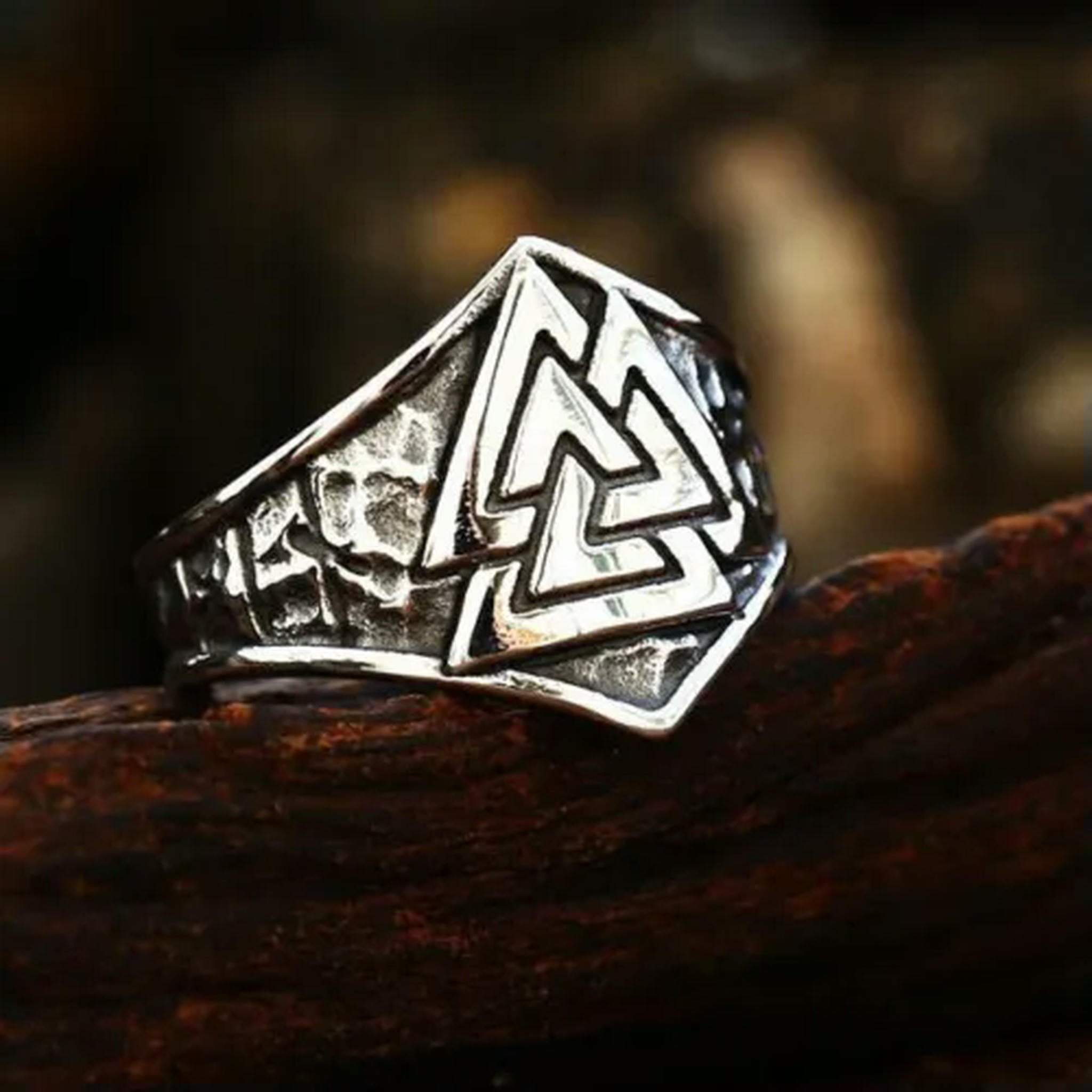 HOOUN Vintage Viking's Valknut Pattern Ring Stainless Steel Overlapping ...