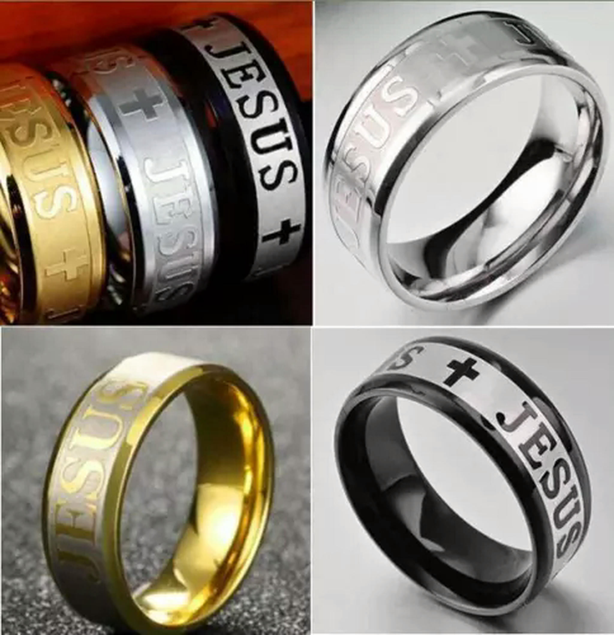 HOOUN Wholesale 50 JESUS Cross Stainless Steel Band Rings Religious ...