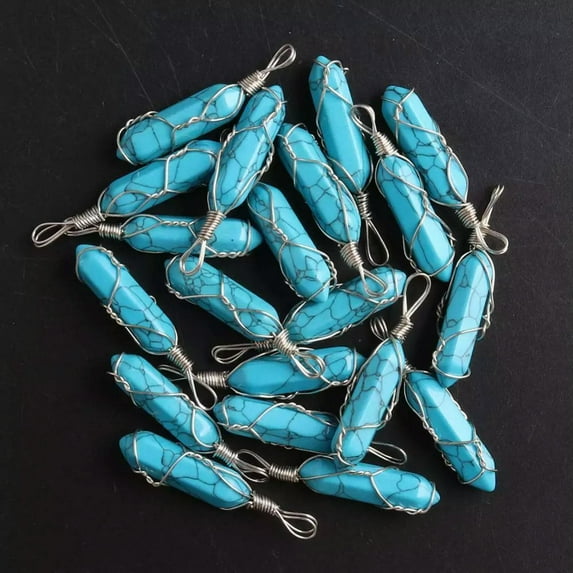 HOOUN Wholesale 50pcs Blue Turquoise Stone Pillar Handmade Silver Iron ...