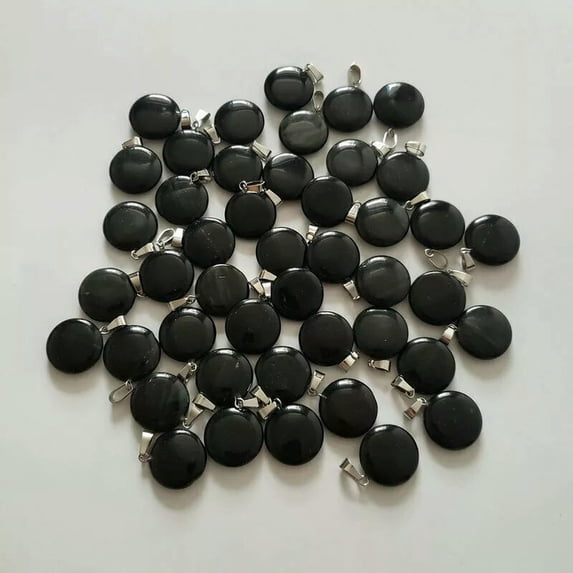 HOOUN Wholesale 50pcs/lot natural black onyx stone pendants round ...
