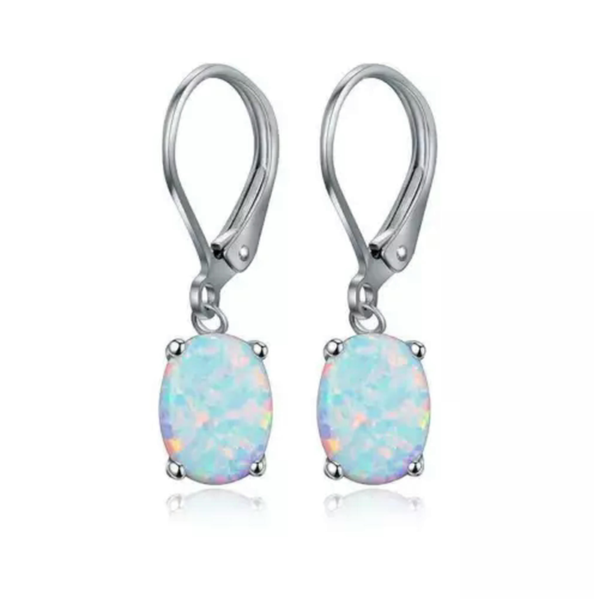 HOOUN Women 925 Silver Earrings Oval Fire Opal Beauty Topaz Eardrop Ear ...