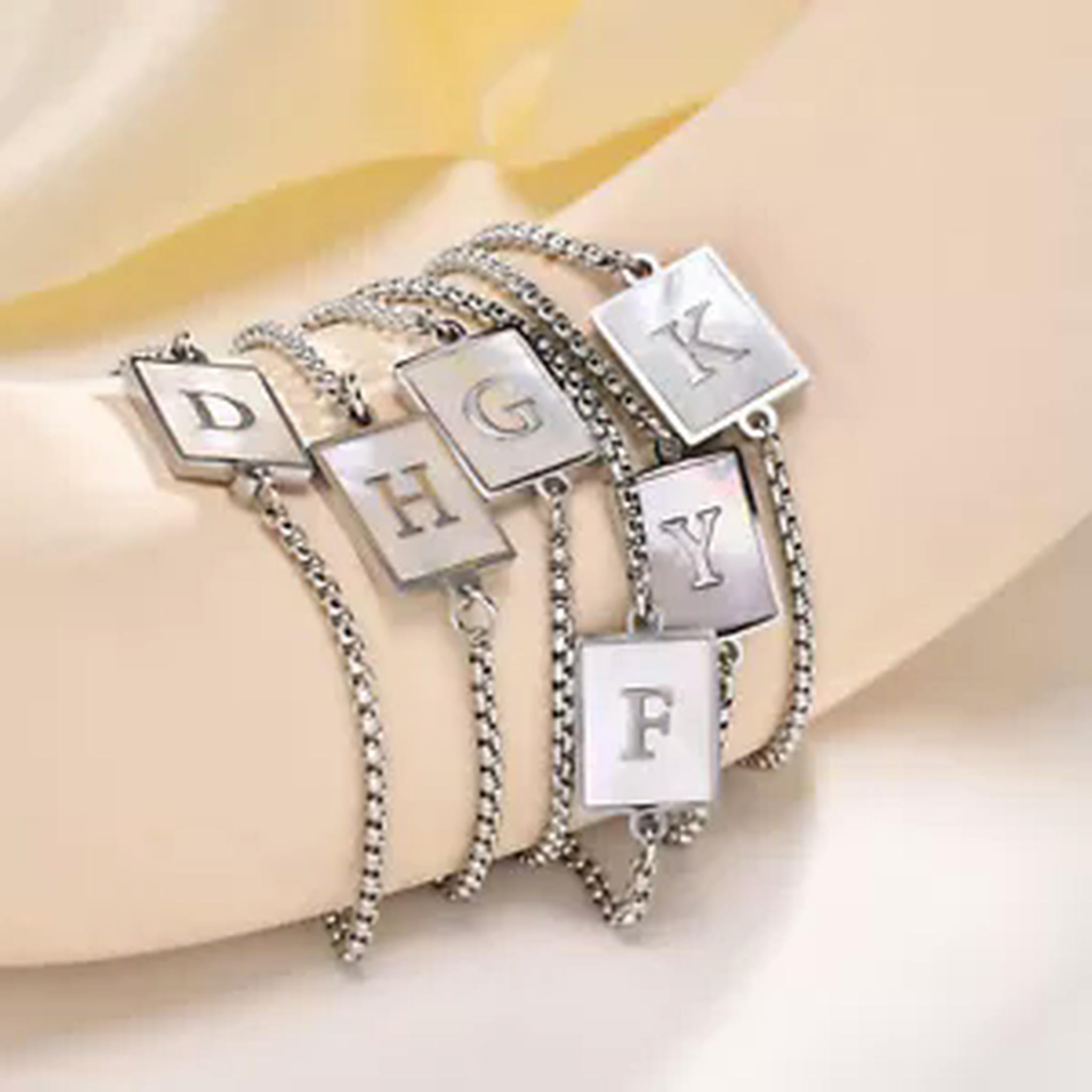 HOOUN Women Stainless Steel Shell Letter A-Z Square Pearl Chain ...