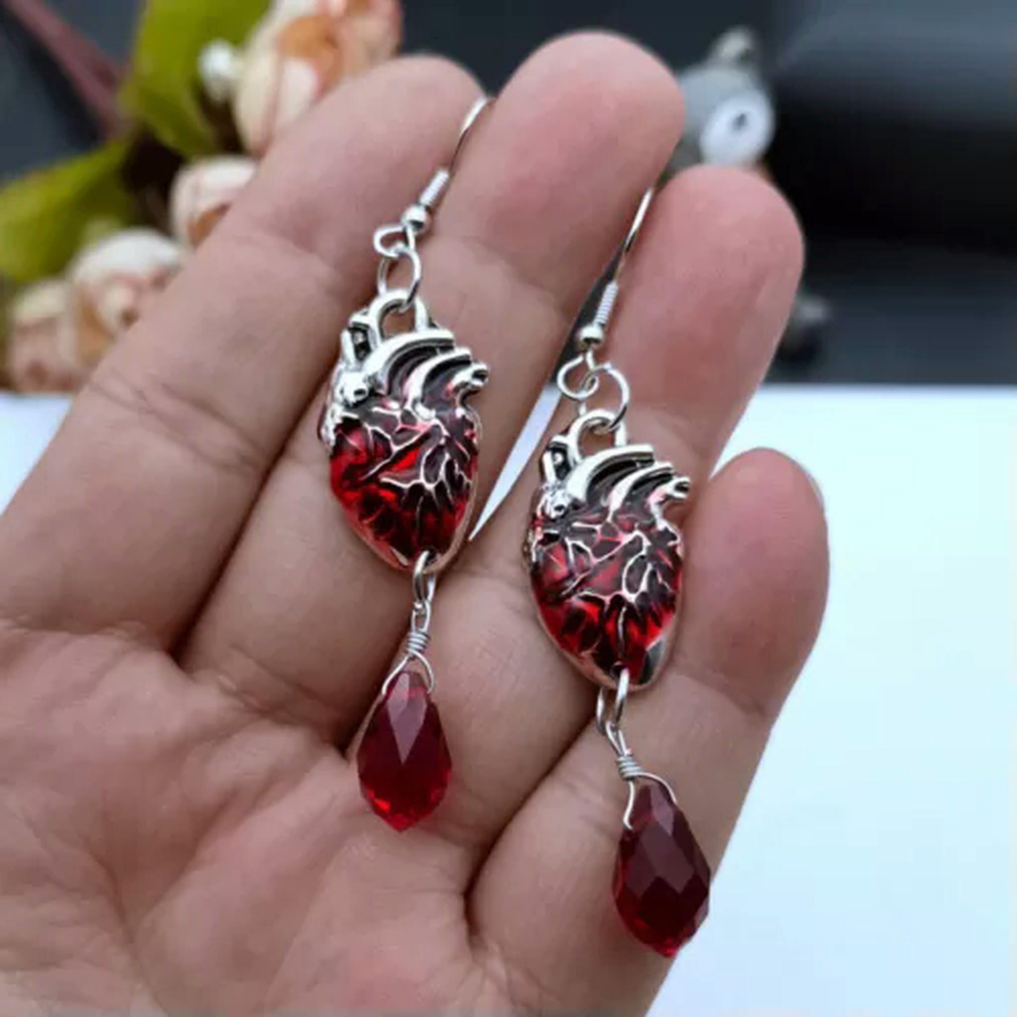 HOOUN Y2K Gothic Red Bloody Anatomical Heart Earrings Halloween Party ...