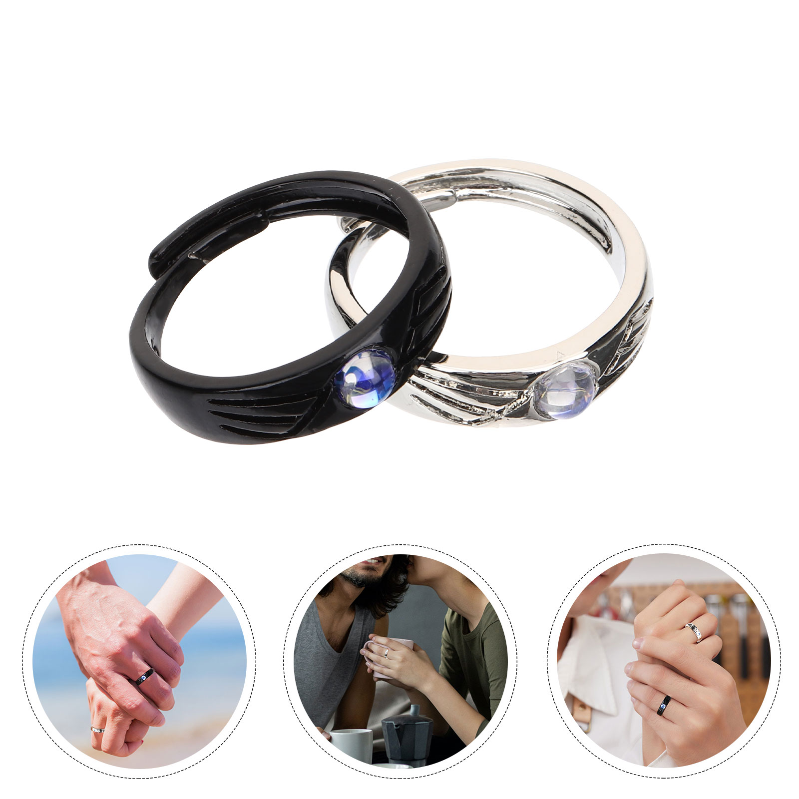 HOOWIFFY Couples Rings Matching Jewelry Simple Metal 1 Pair for Men ...