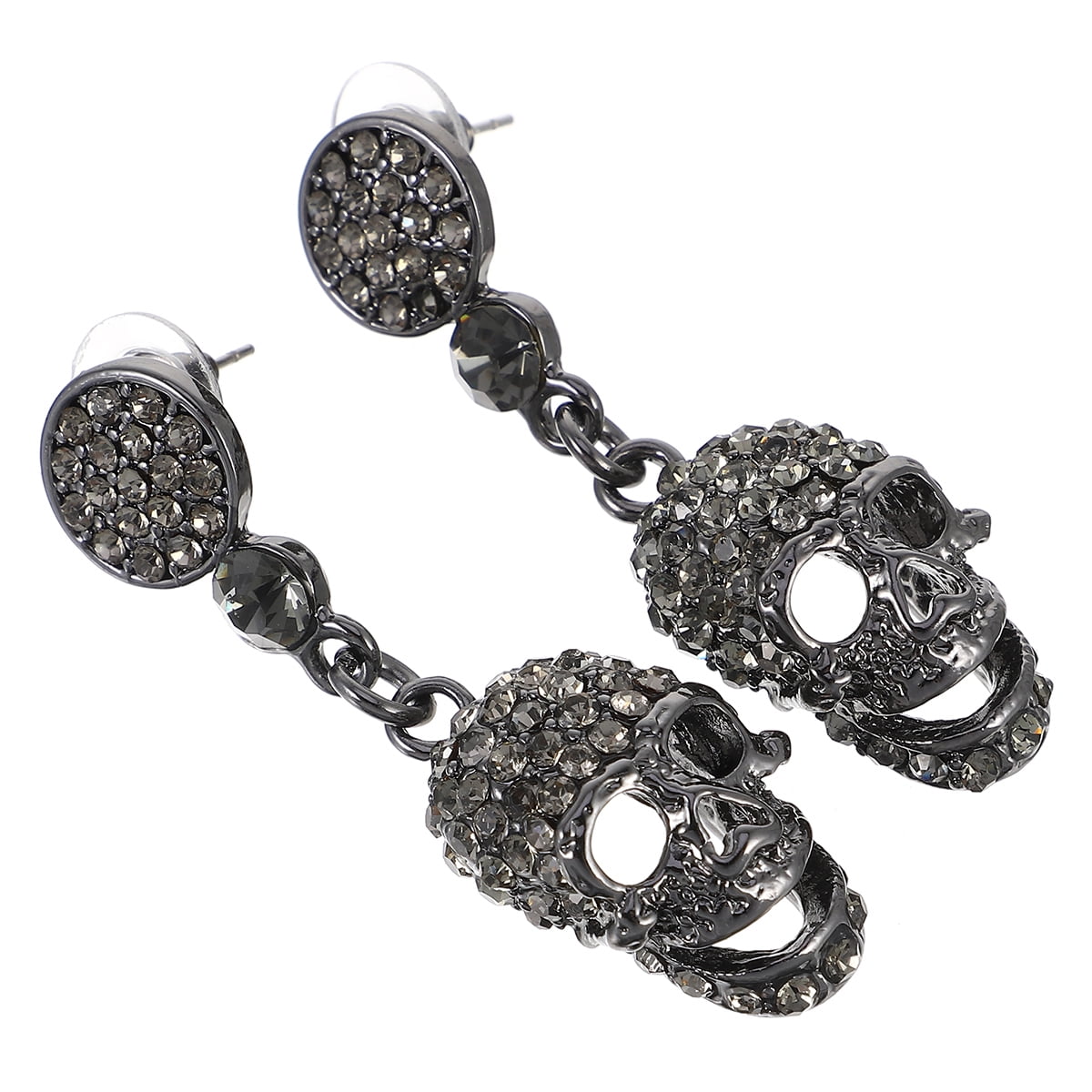 HOOWIFFY 1 Pair Exaggerated Skull Design Stud Earrings Black Alloy ...