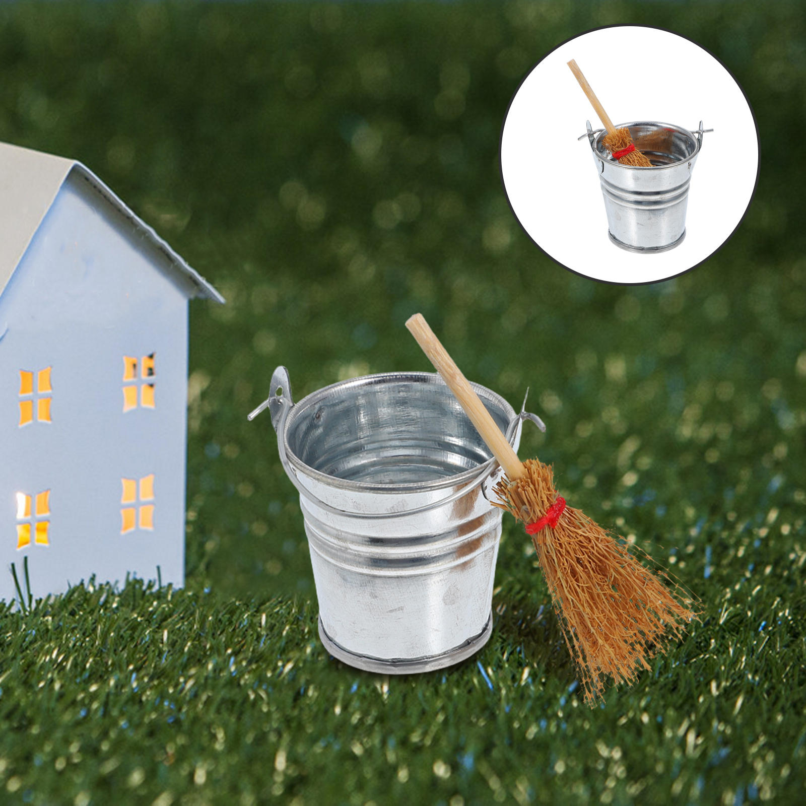 HOOWIFFY 1 Set Dollhouse Decor Miniature Broom And Bucket Set Iron ...