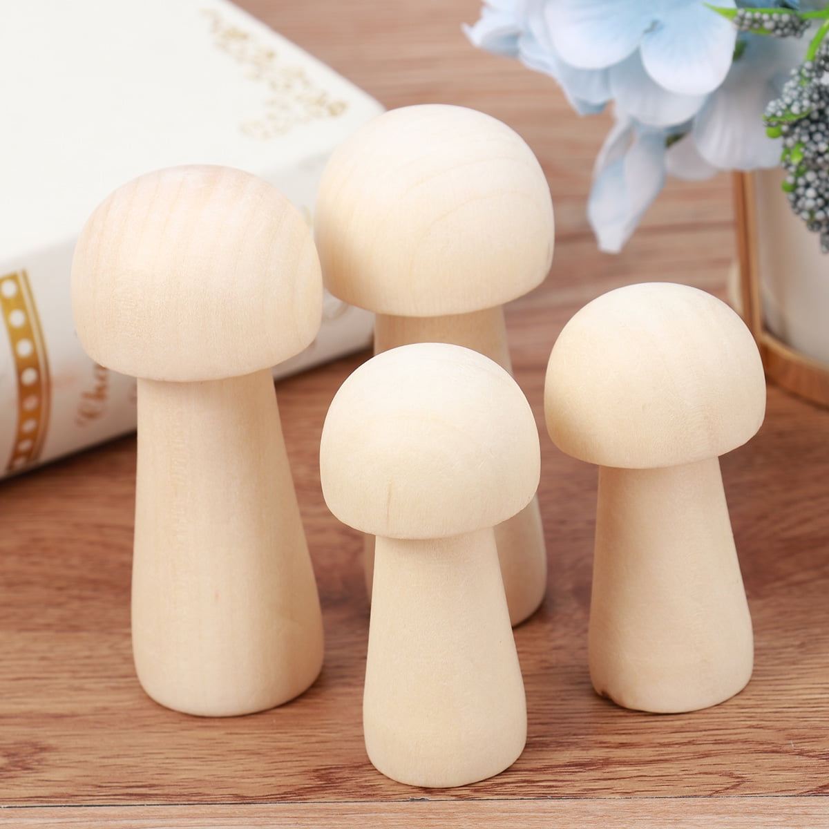 HOOWIFFY 10Pack Beige Wooden Mushrooms Project For Kids Simple Mushroom ...