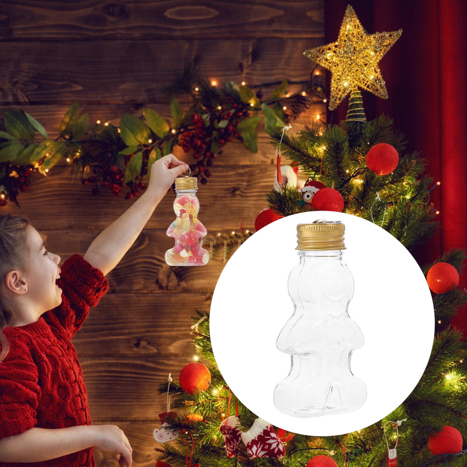 HOOWIFFY Gingerbread Bottle Gingerbread Man Shaped PET Golden 10pcs ...