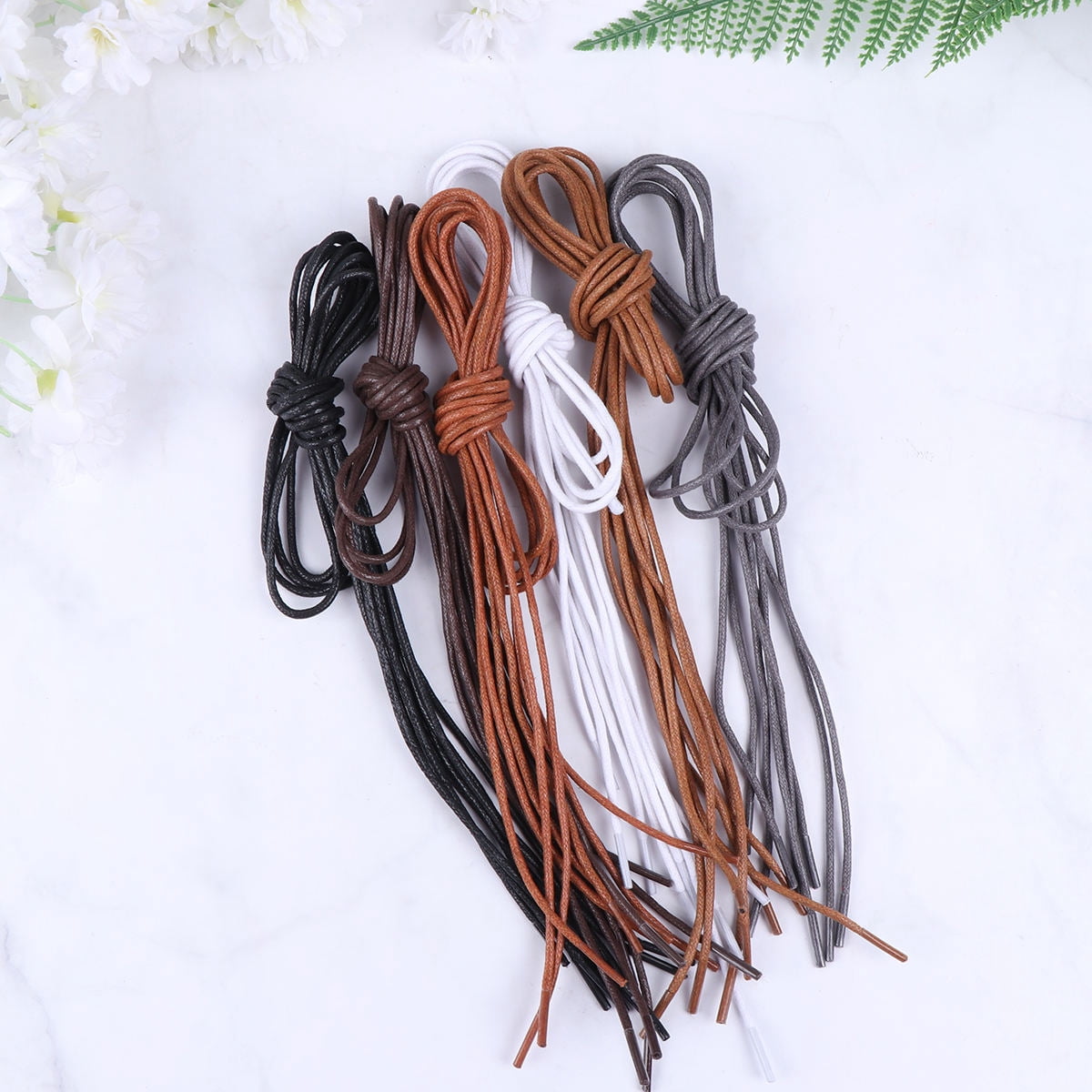 HOOWIFFY 12 Pairs Round Waxed Cotton Shoe Laces for Dress Shoes ...