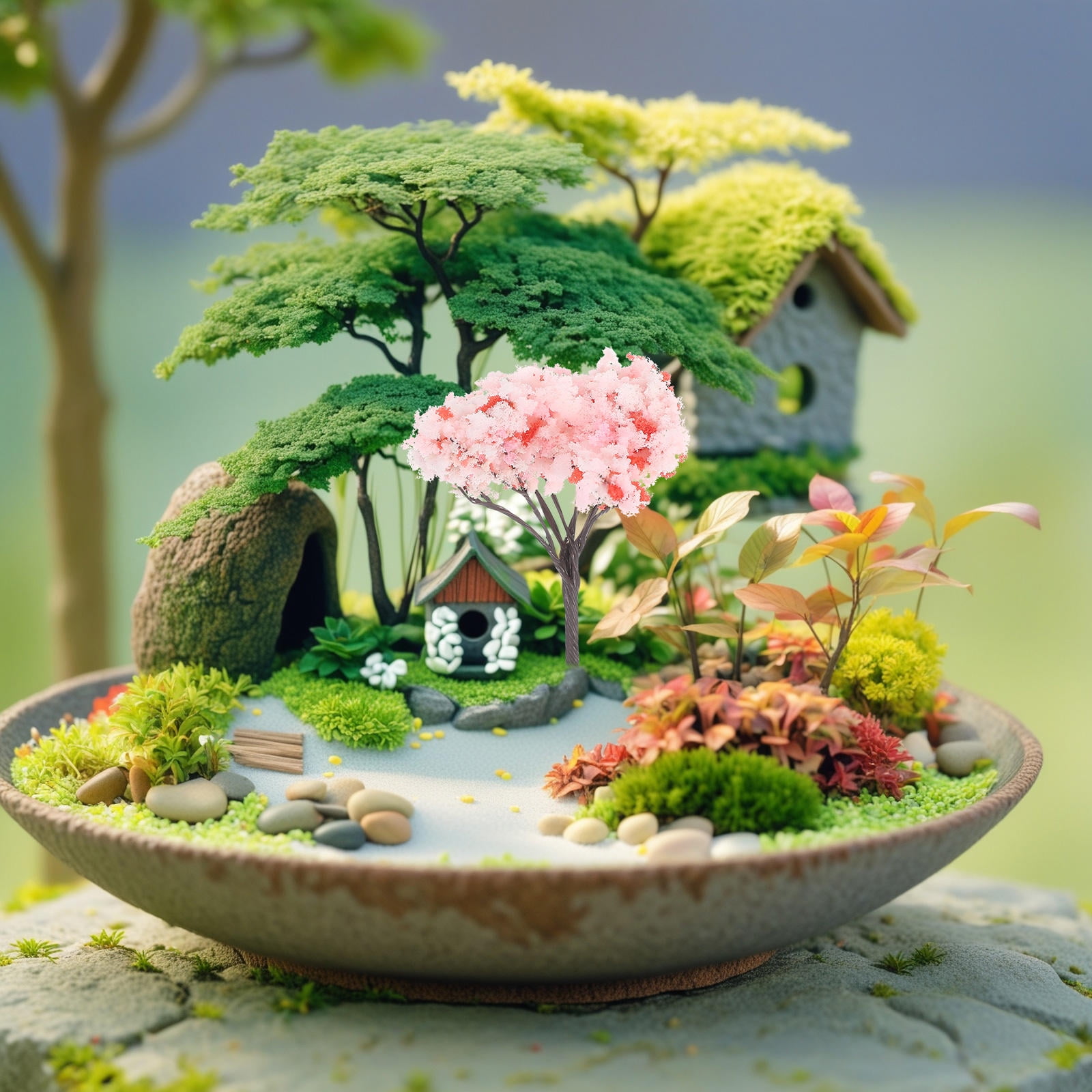 HOOWIFFY 12Pcs Miniature Cherry Blossom Trees ABS for Scene Creation Model Builders Train ...