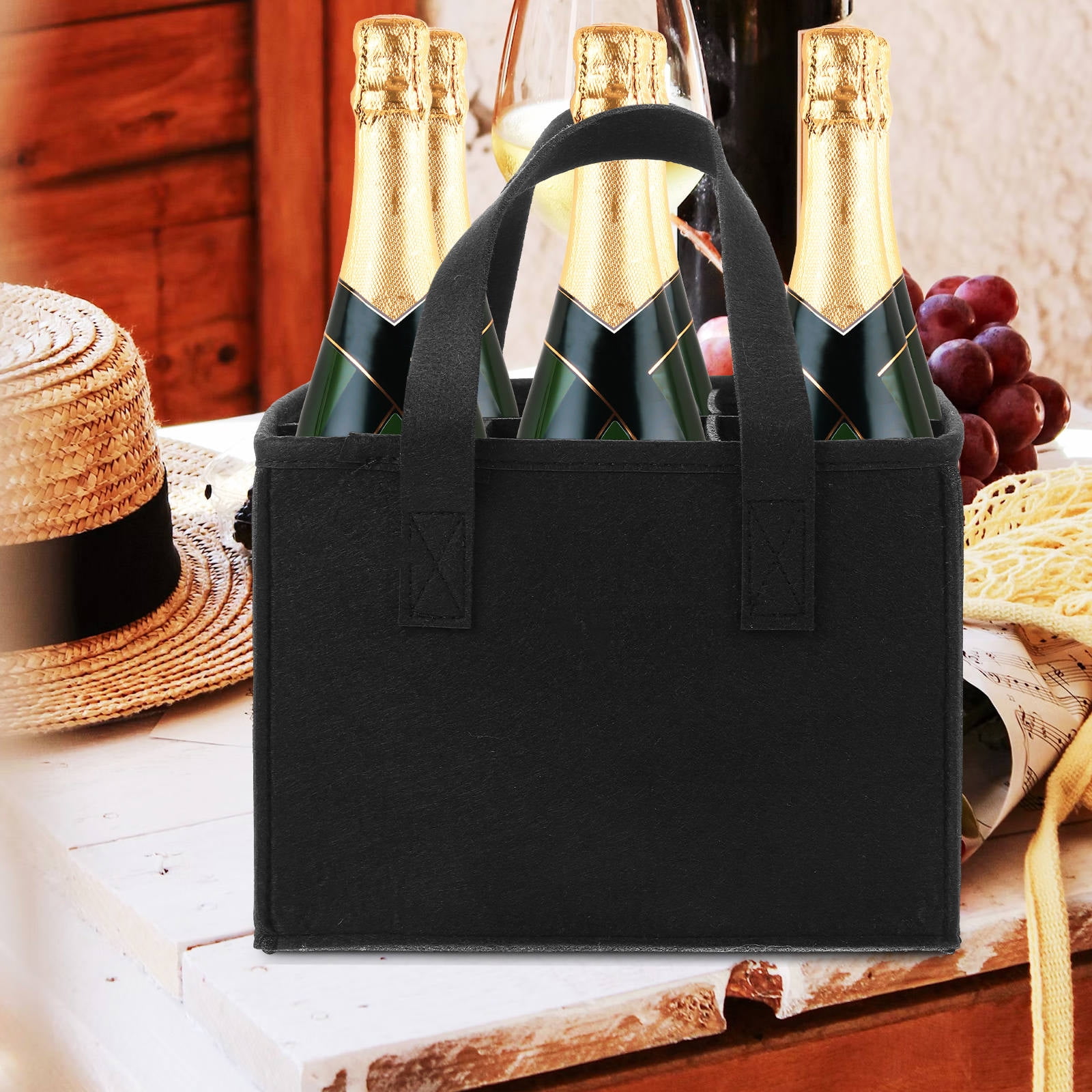 HOOWIFFY Wine Bag Black Reusable Organizer 1Pack 9.4X6.3X6.3in ...