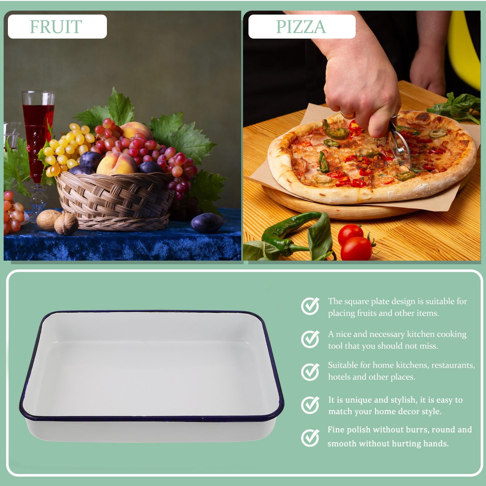 HOOWIFFY Enamel Baking Pan Rectangular White 1Set 11.8x7.9x2.0in Enamel ...