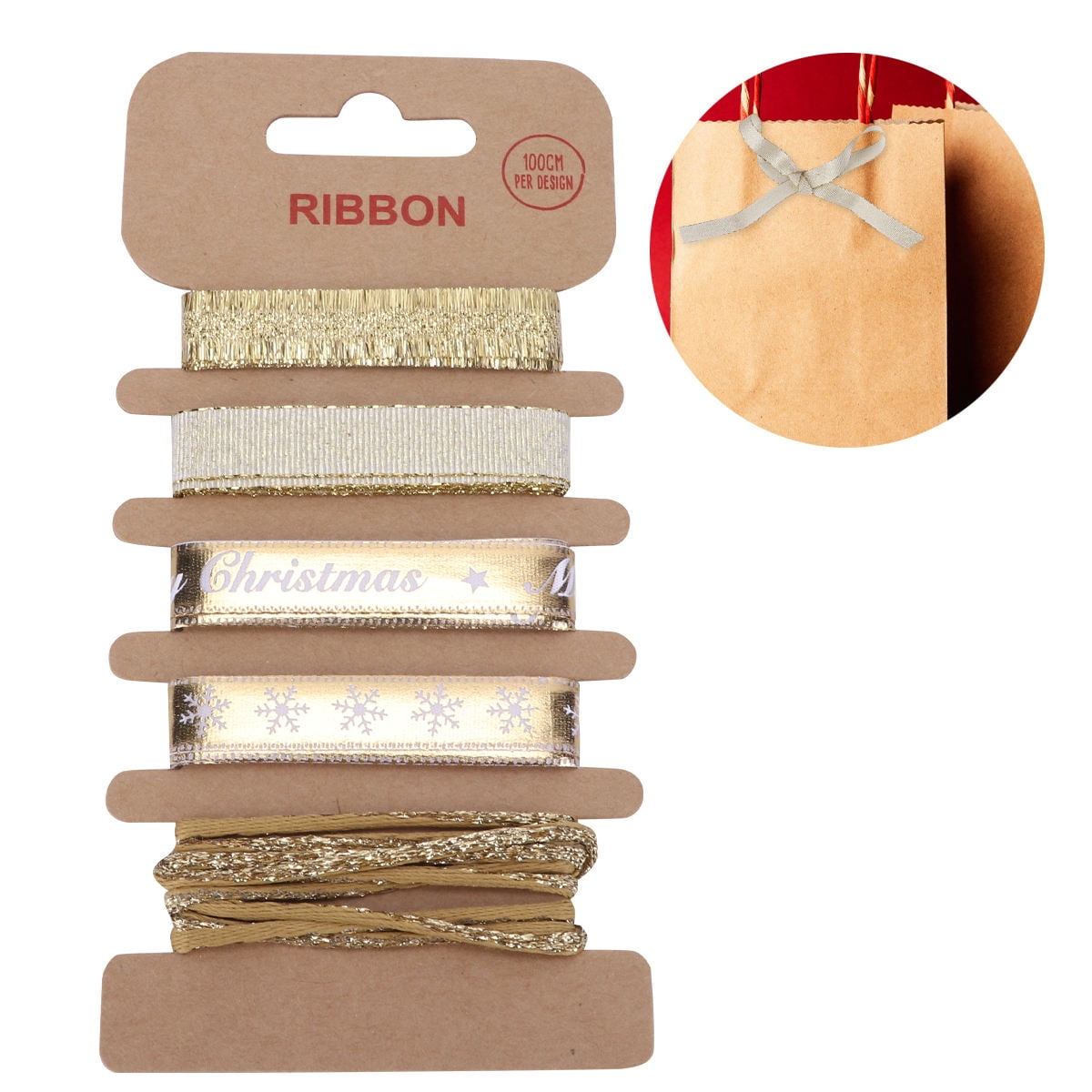 HOOWIFFY 1m 5 Patterns Festival Design Golden Ribbon for Crafting and ...