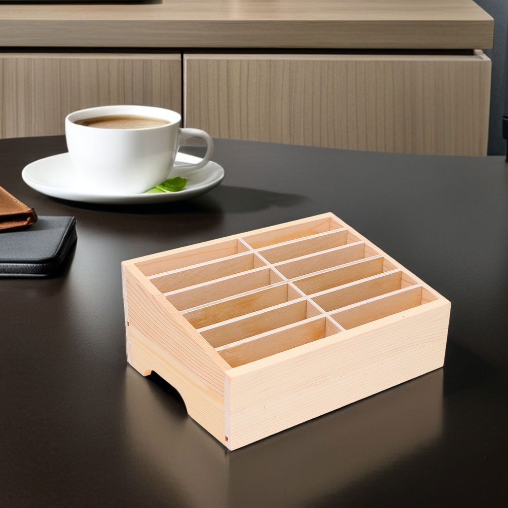 HOOWIFFY 2Pcs Wooden Phone Storage Box with Multiple Compartments for ...