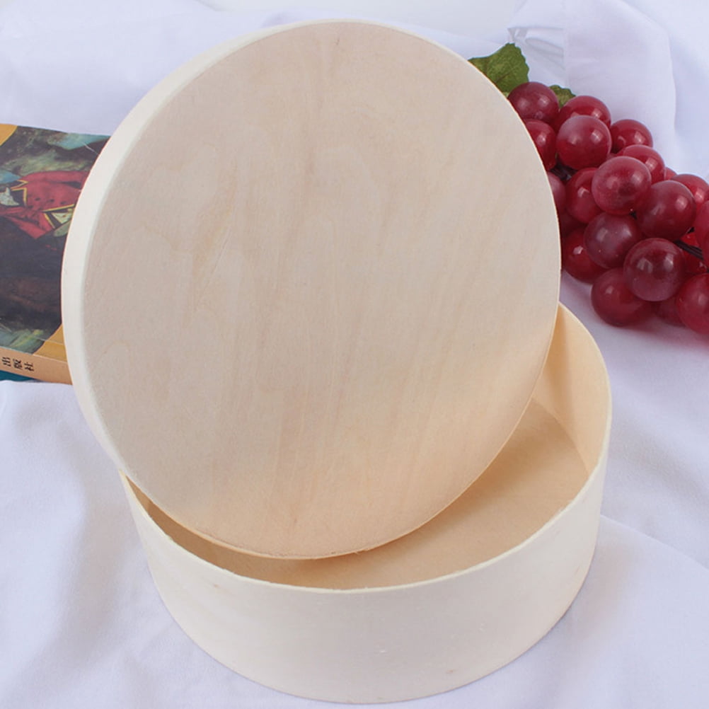 HOOWIFFY 2Pcs Small Dessert Boxes Beige Wood Round Shape For Storage ...