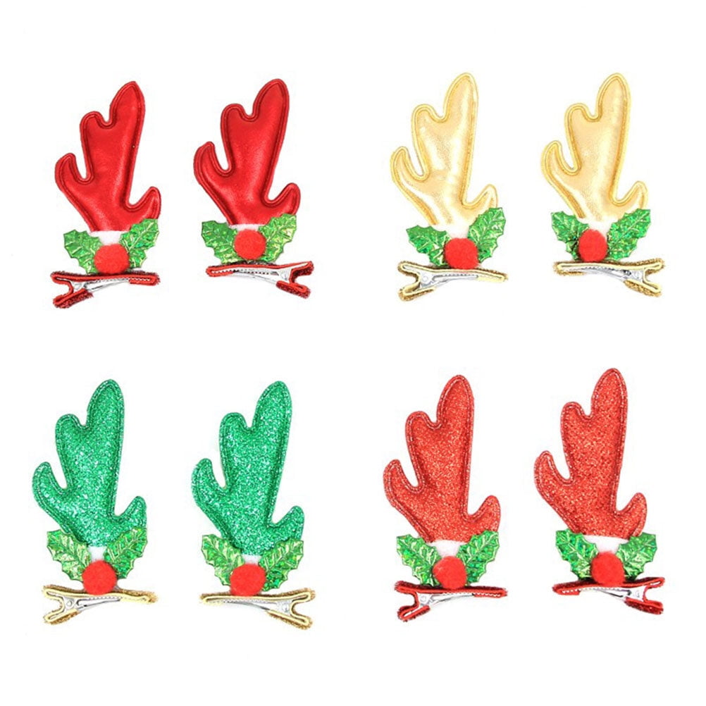 HOOWIFFY 4 Pairs Holiday Hair Clips for Girls 3D Antler Design Green ...