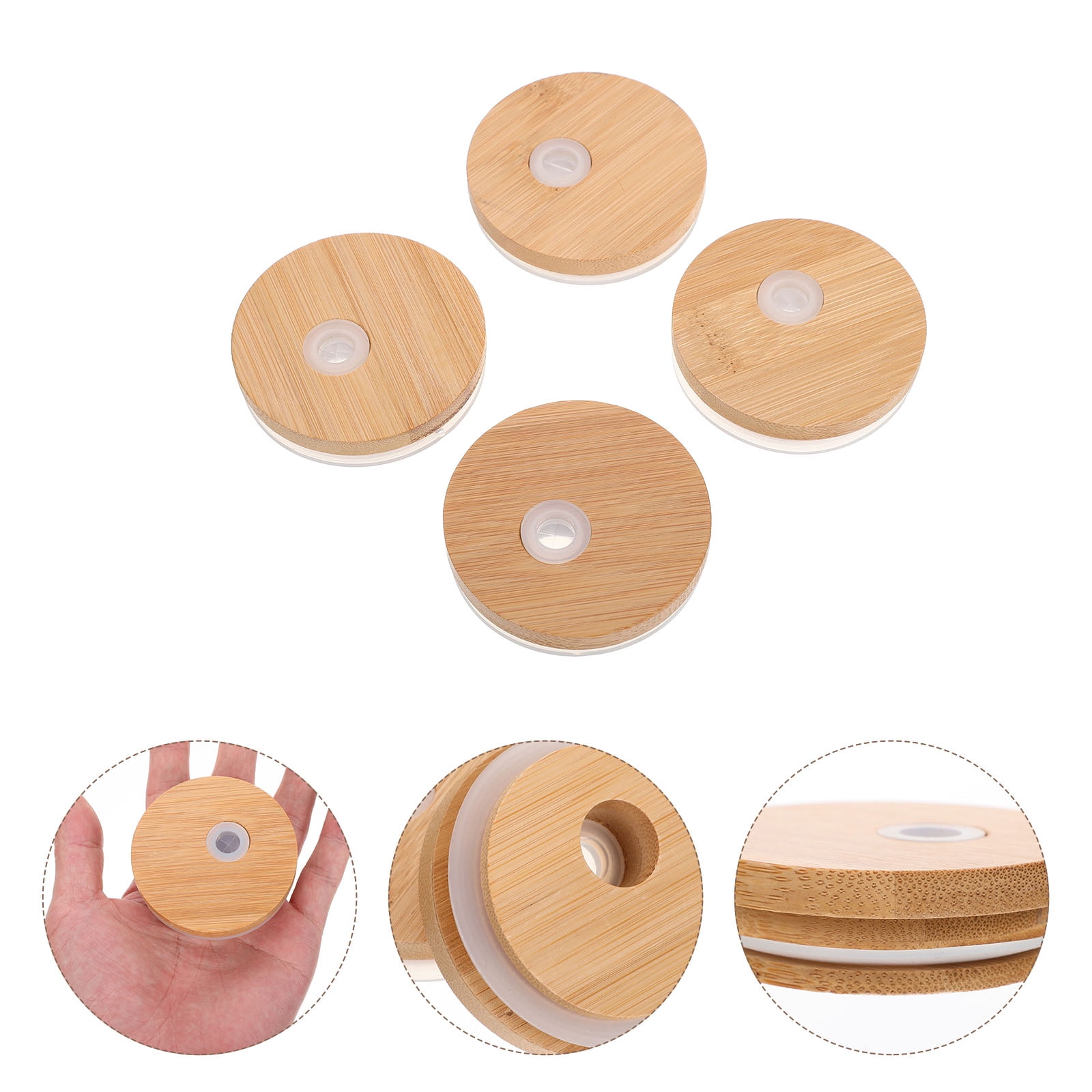 HOOWIFFY Bamboo Jars Lids with Silicone Ring Assorted Colors 4Pcs ...