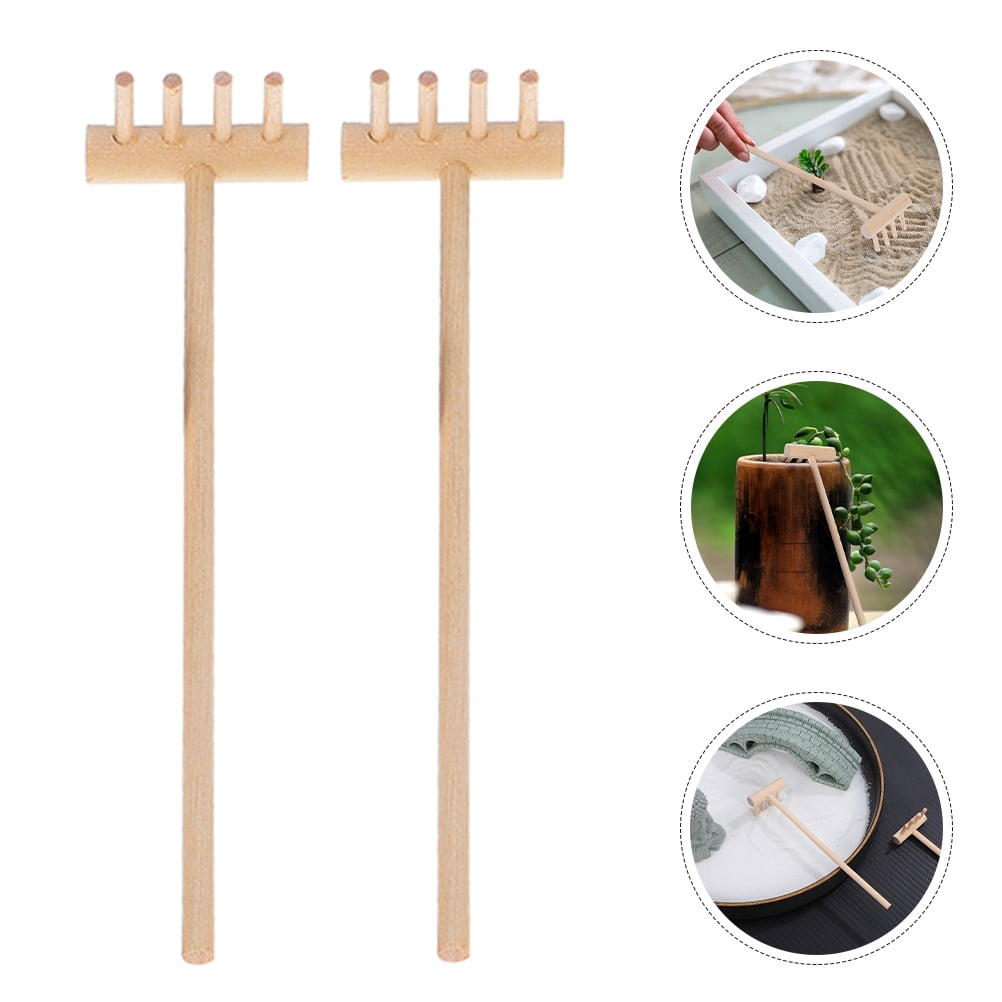HOOWIFFY Sandbox Tools Mini Wooden Rake Khaki 4Pcs 5.9X1.5X0.8In ...