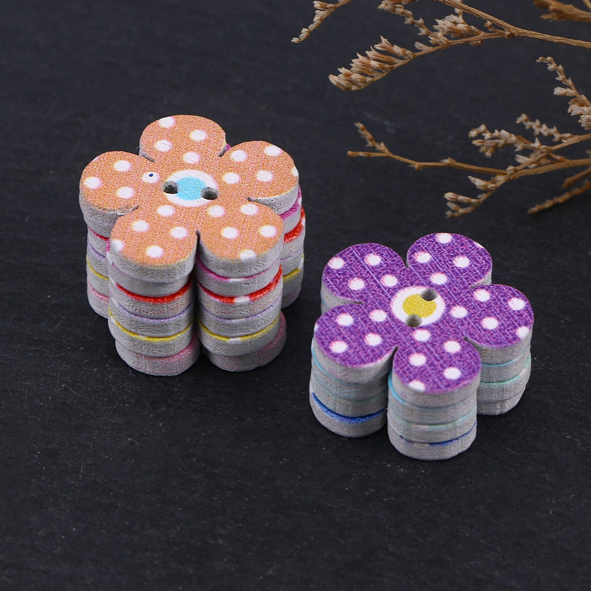 HOOWIFFY 50Pack Wooden Buttons 2cm Size Cool Buttons for Childrens ...